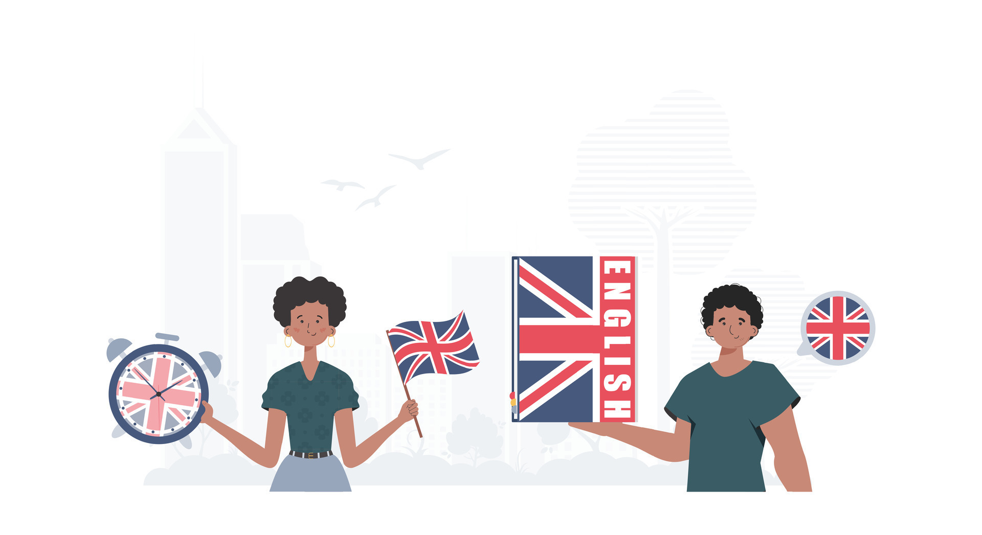 The concept of learning English. English language team. trendy style ...