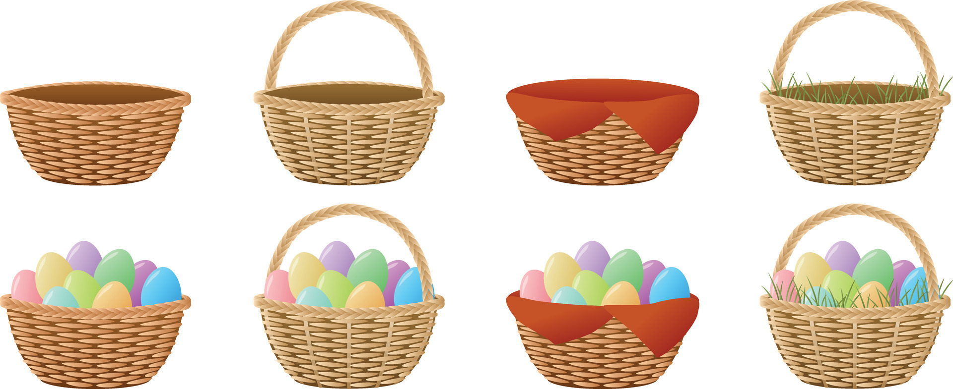 Easter egg baskets with colorful eggs isolated on white background ...