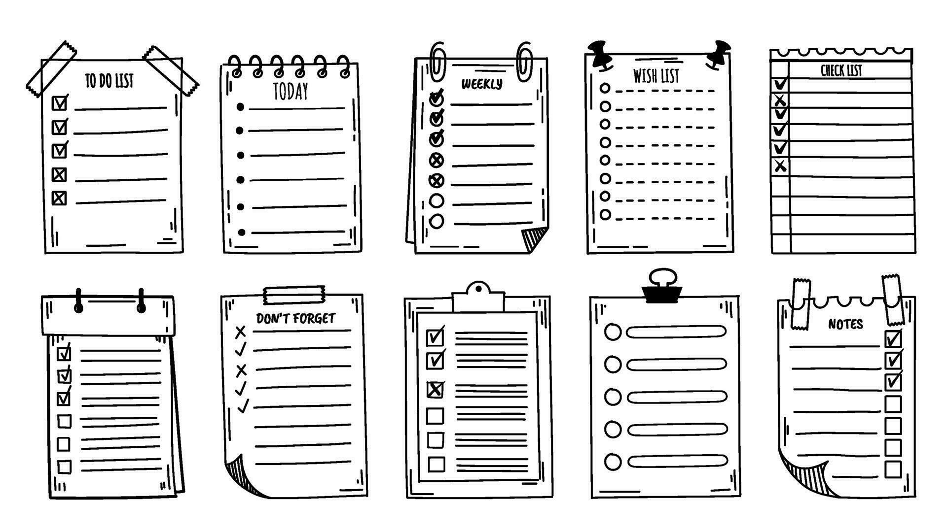 Doodle checklist. Hand drawn to do list, today tasks and sketch weekly ...