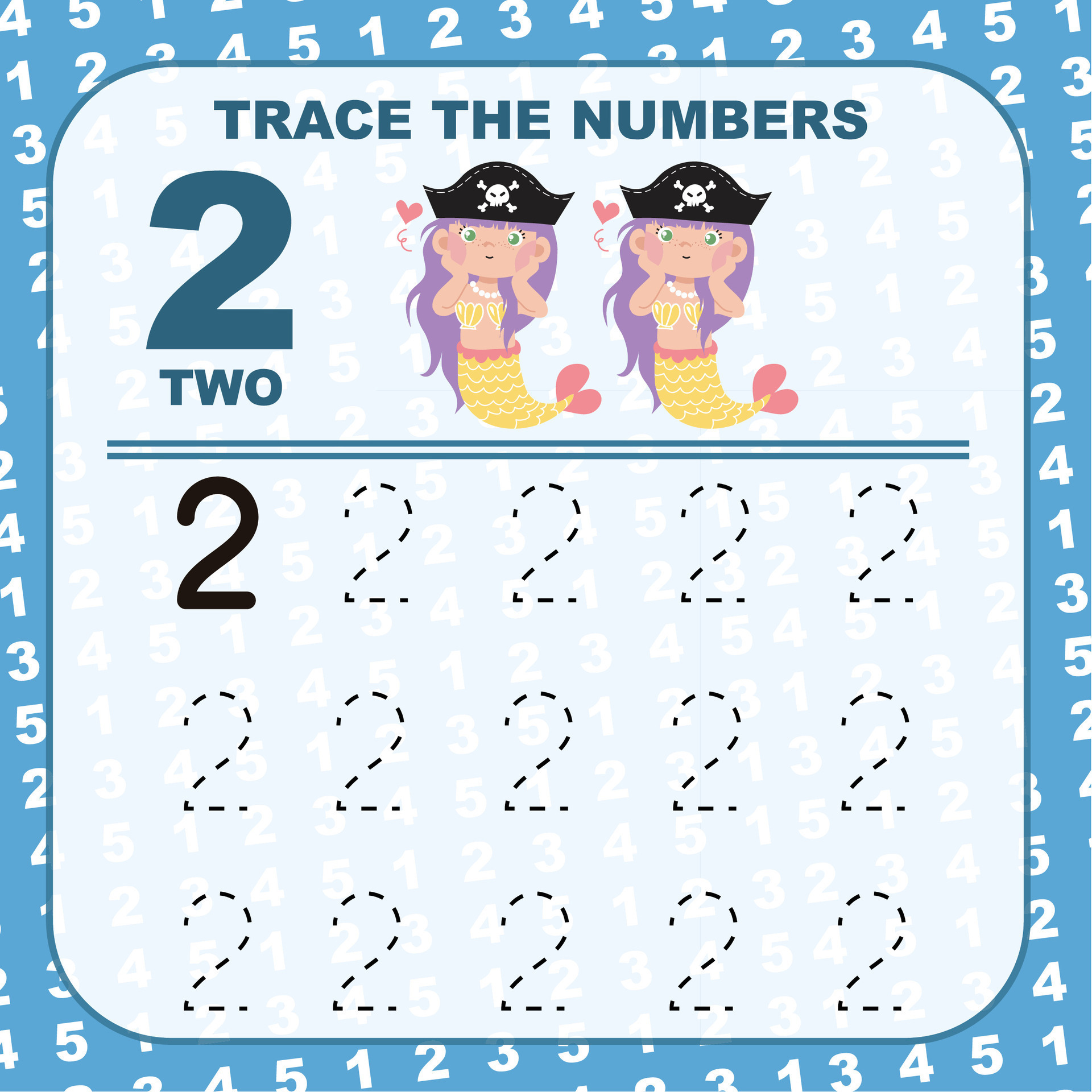 Trace and write number for children. Exercise for children to recognize ...