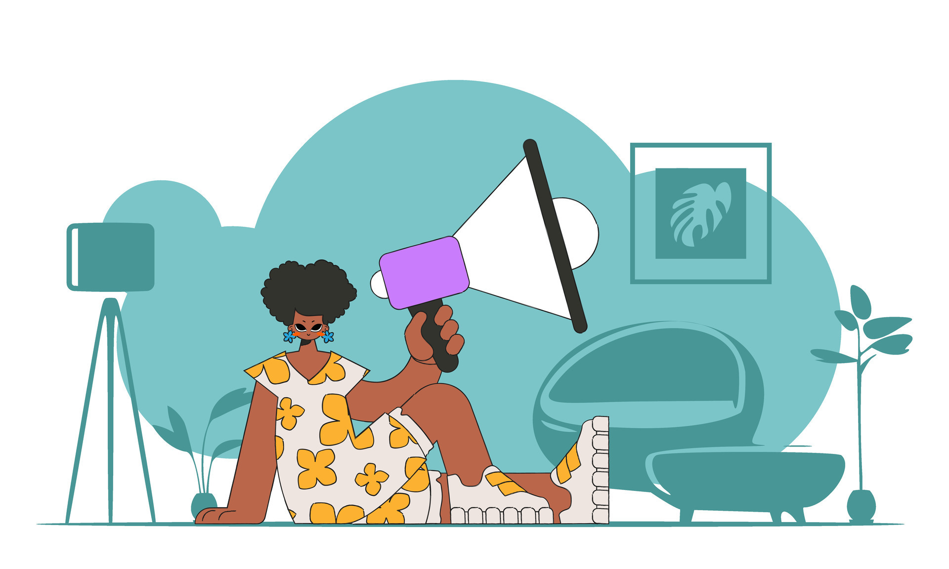 Vector Illustration Of A Human Resources Specialist Stylish Woman Sits On The Floor And Holds A