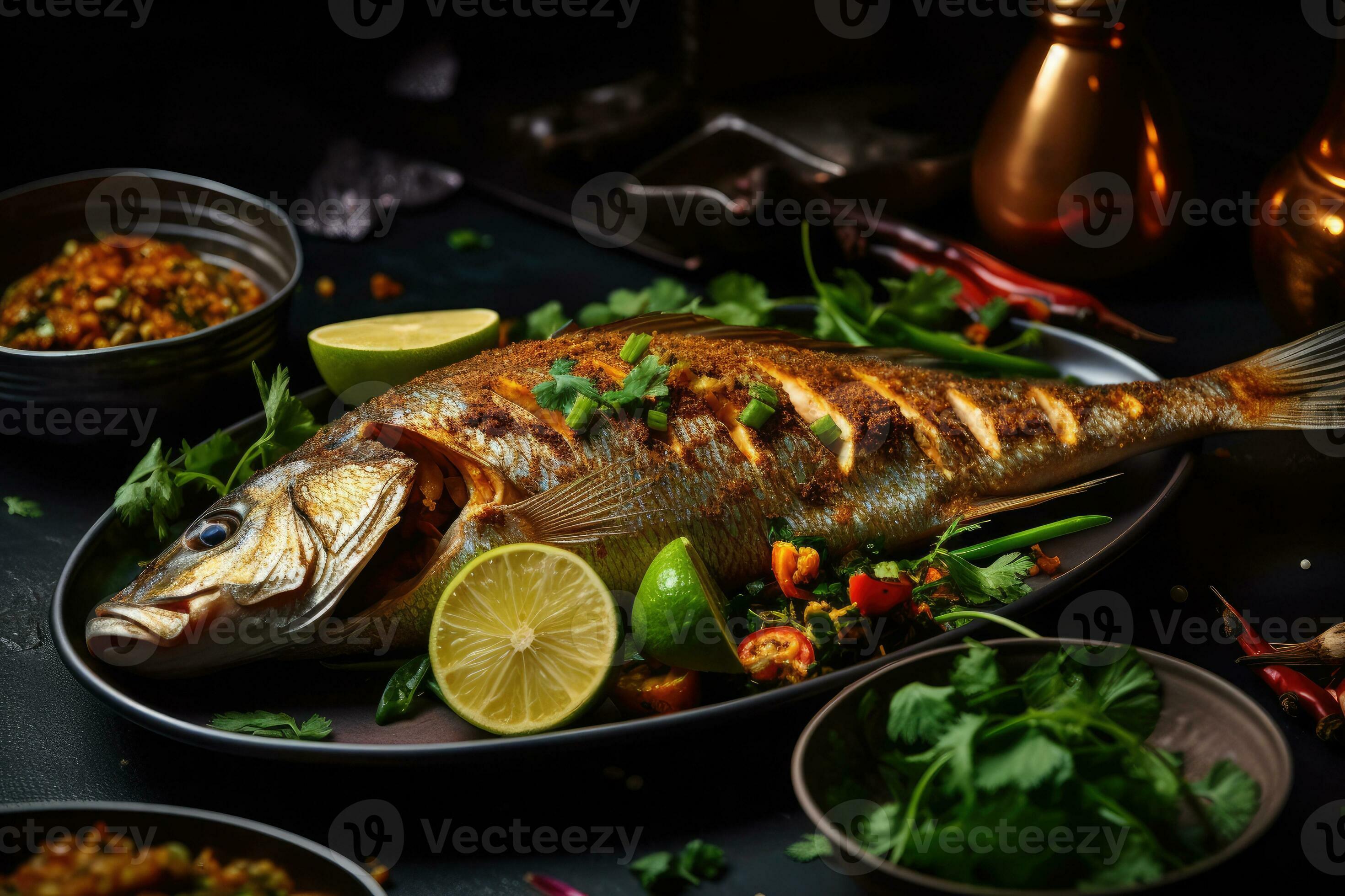 Whole fish with a grilled skin Arab food Generative AI 28664510 Stock ...