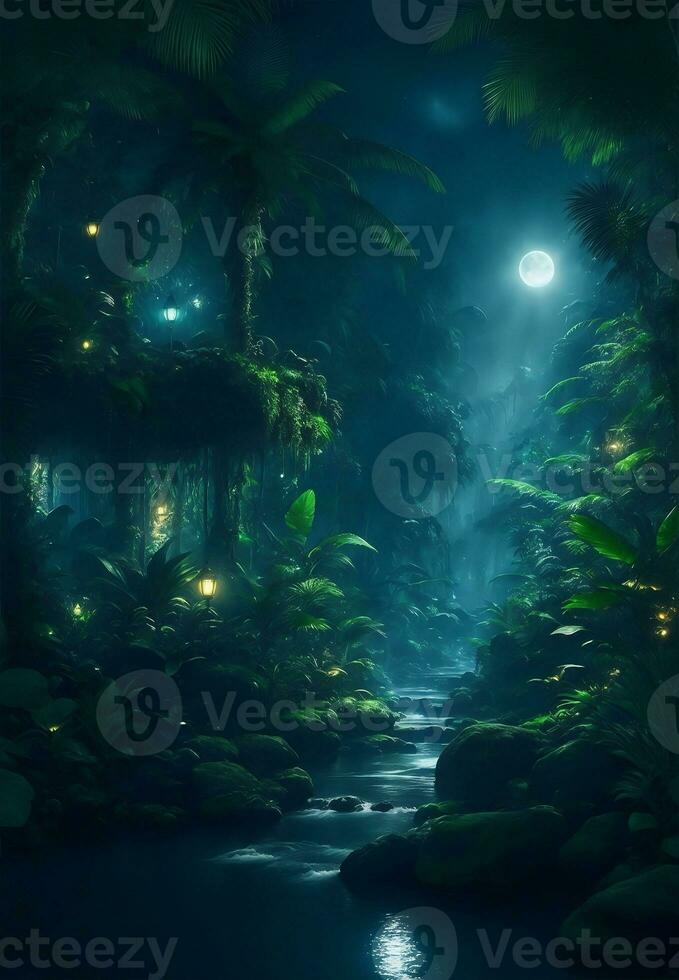 The magical jungle with moonlight, Generative AI Illustration. 28666461 Stock Photo at Vecteezy