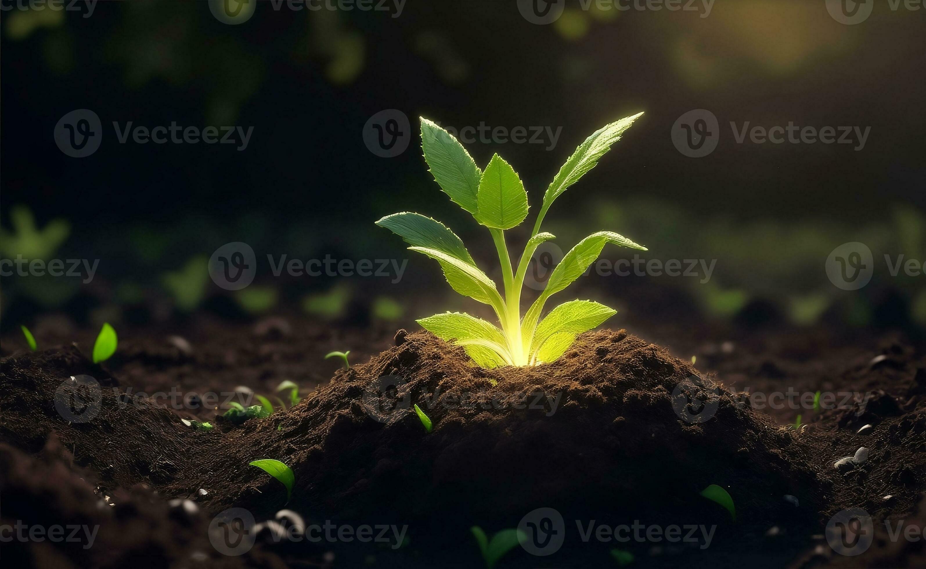 Little green plant growing on a soil, Generative AI Illustration ...