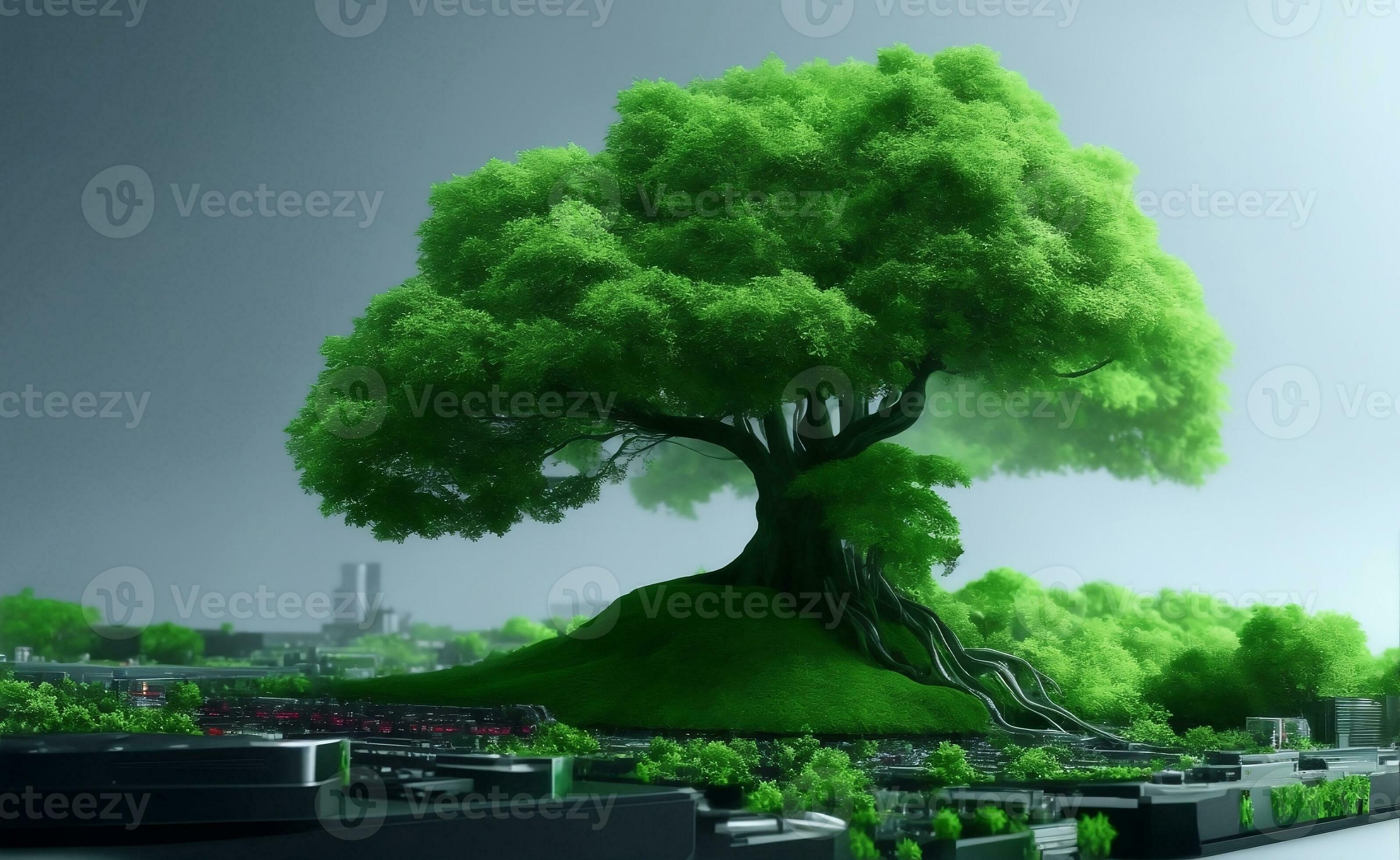 Green tree growing on computer motherboard, Generative AI Illustration ...
