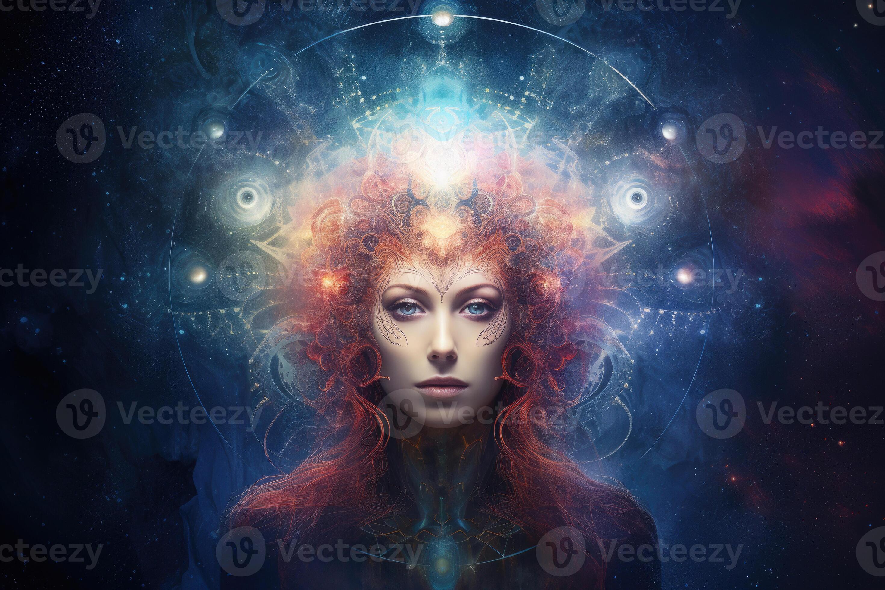 Woman in trance on abstract esoteric background. Generative AI 28672368 Stock Photo at Vecteezy