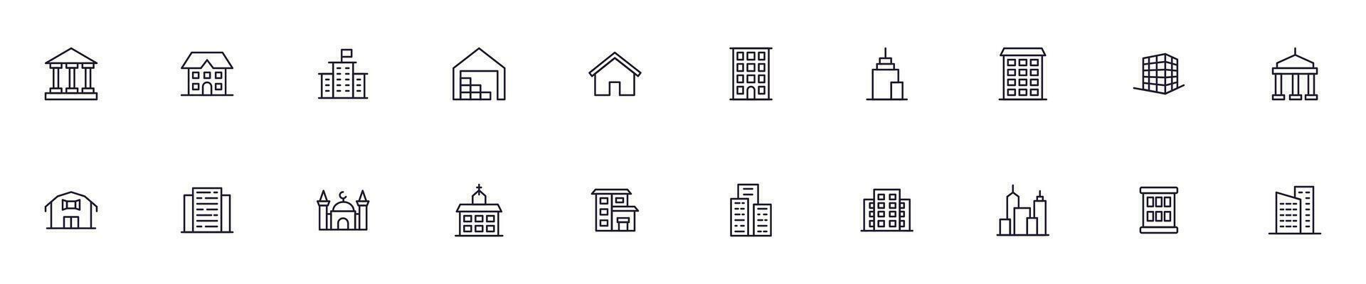 Building concept. Building line icon set. Collection of vector signs in trendy flat style for ...