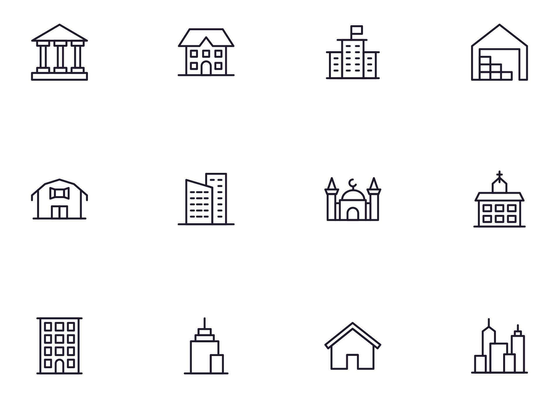 Building concept. Building line icon set. Collection of vector signs in trendy flat style for ...