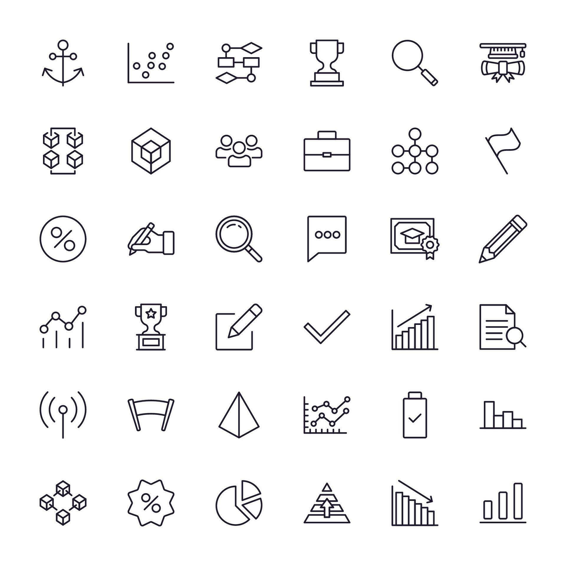 Business line icon set. Collection of commerce uotline sighn for web ...