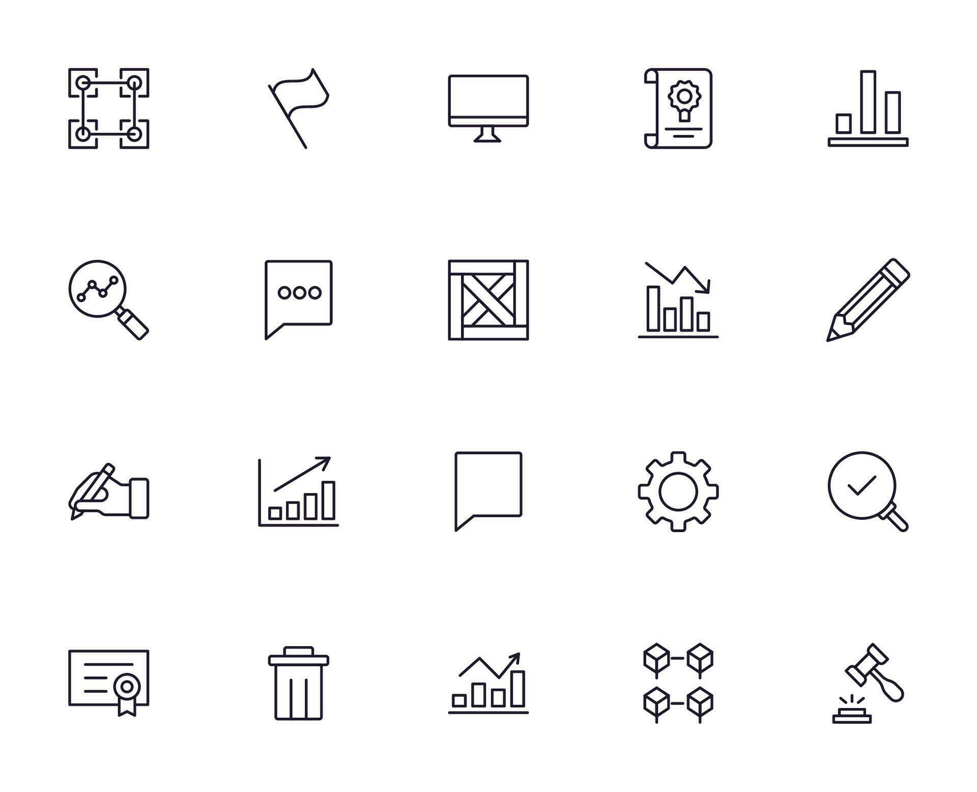 Business line icon set. Collection of commerce uotline sighn for web ...