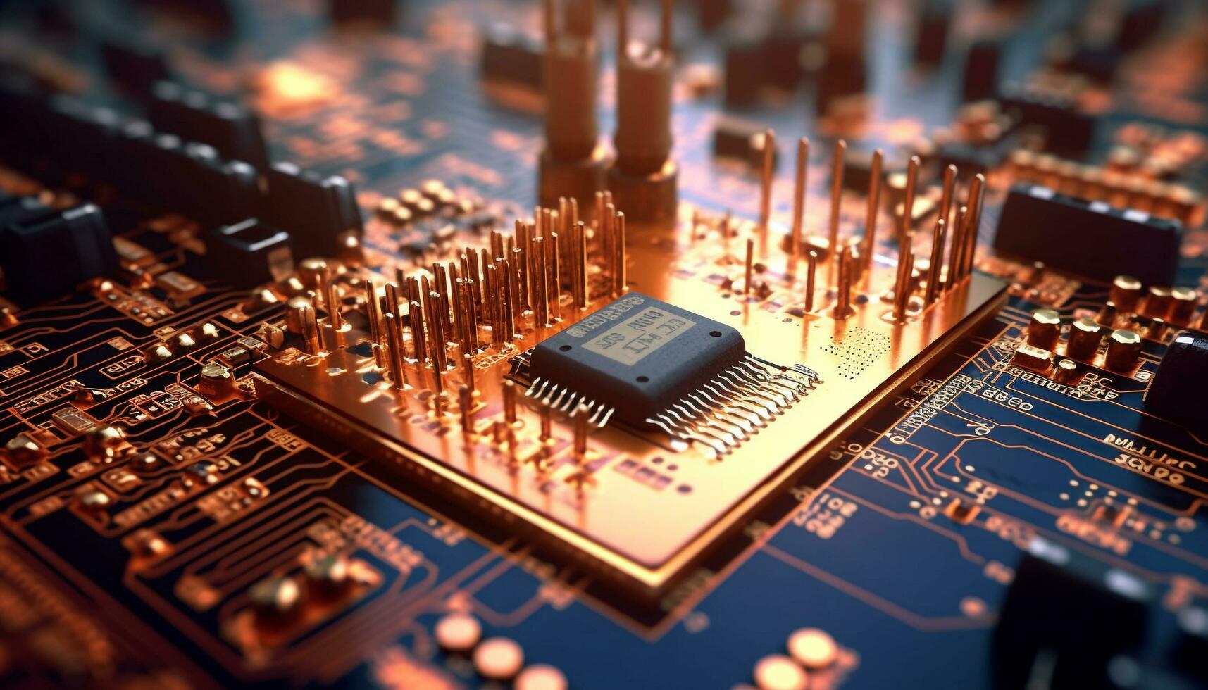 Close up of a computer chip on a motherboard, showing complex circuitry ...