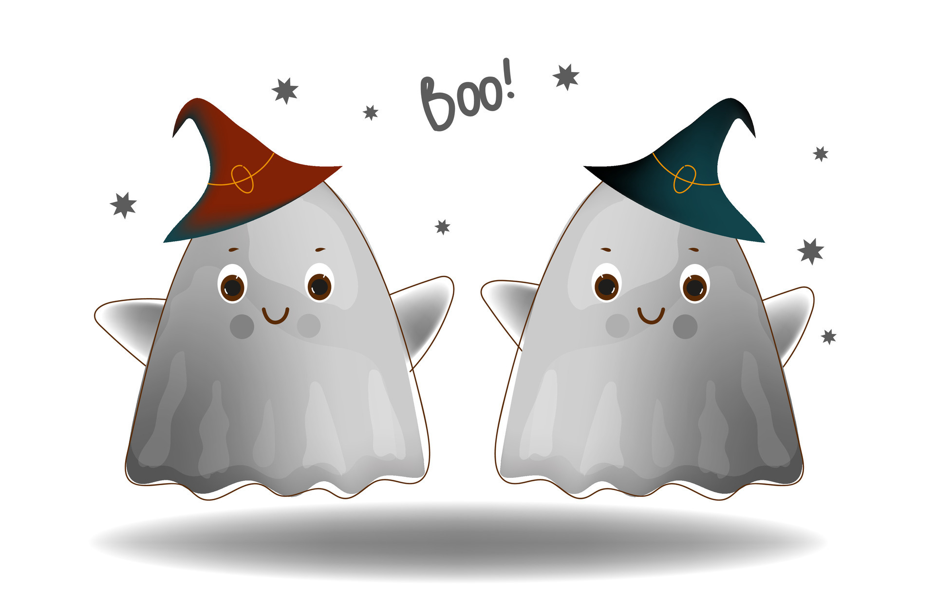 Halloween Cute 3d cartoon little ghost, kawaii hand drawn vector ...
