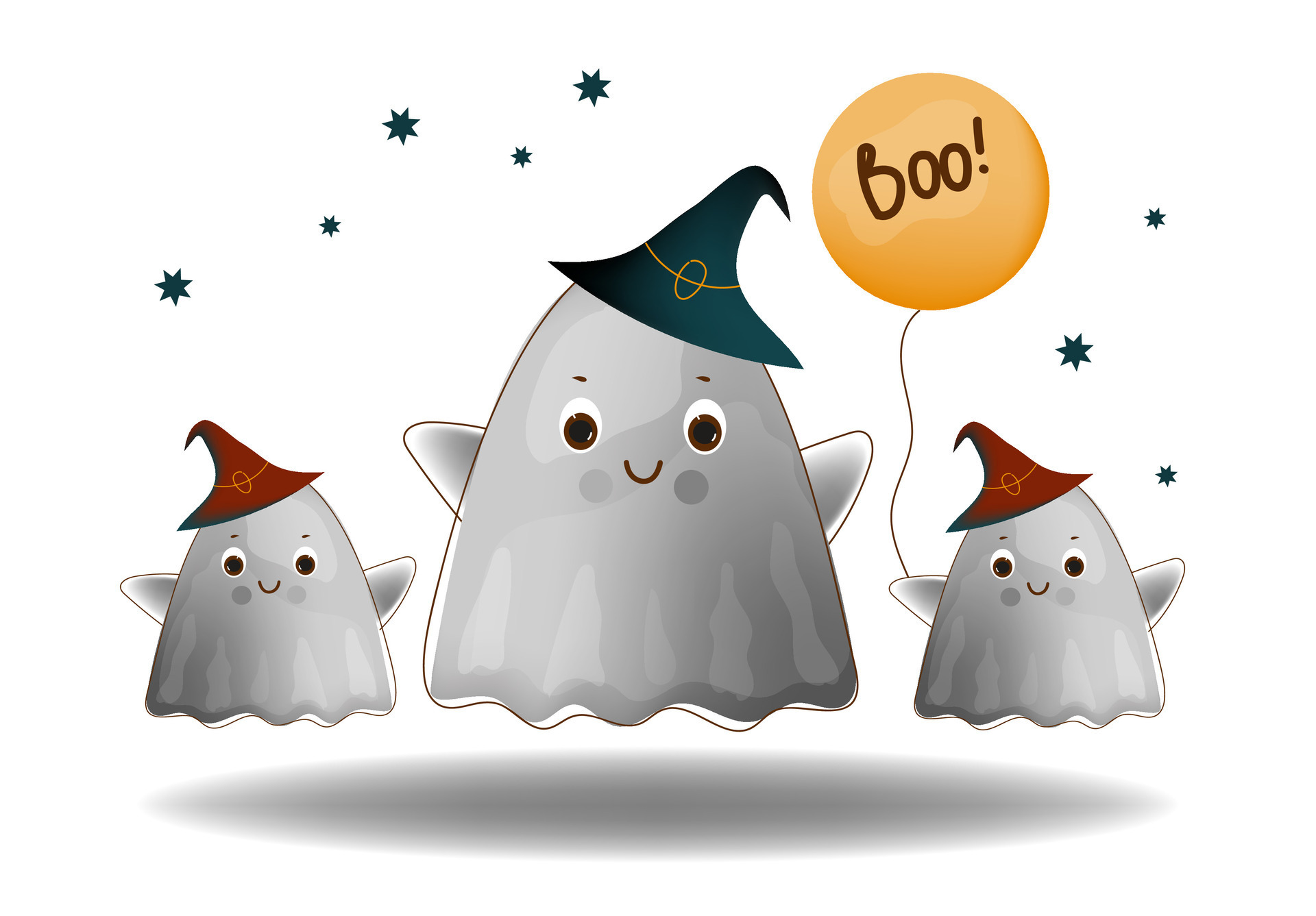 Halloween Cute 3d cartoon family ghost, kawaii hand drawn vector ...
