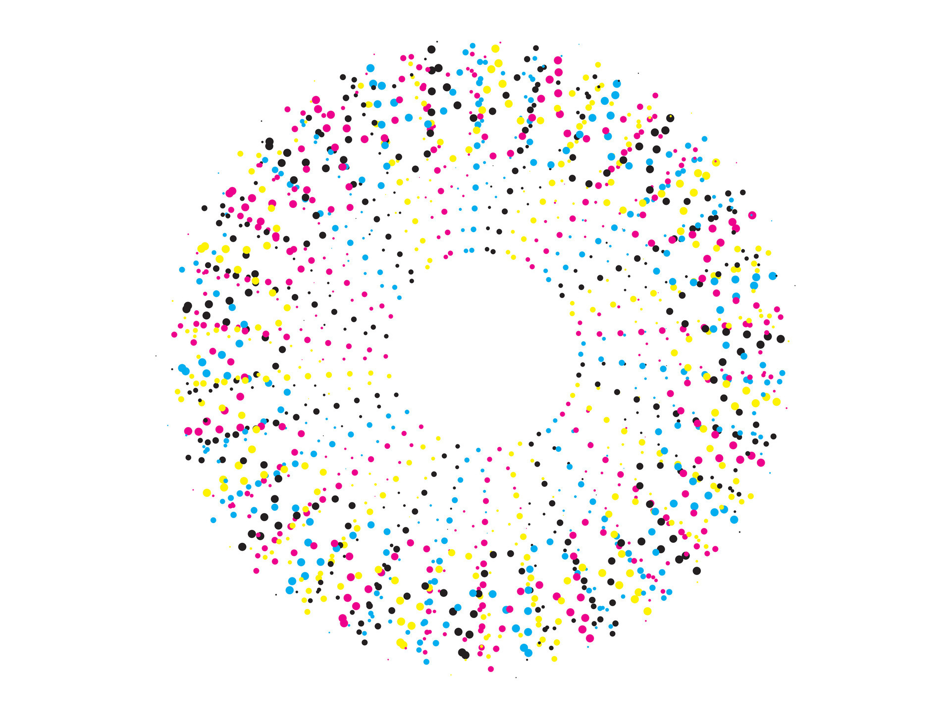 a circular pattern with colorful dots on it, cmyk two circles with ...