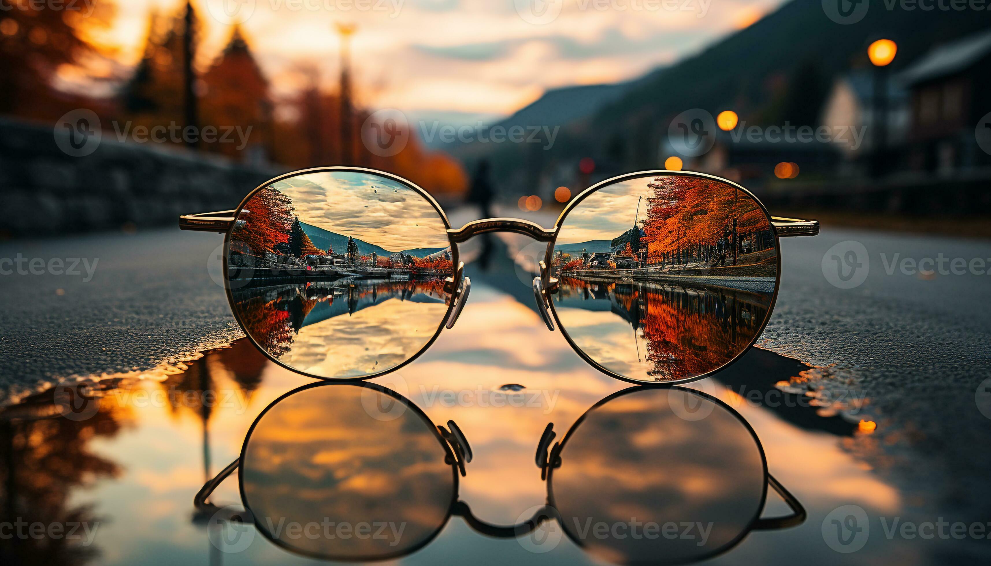 Reflection Of Sunglasses In Nature Outdoors Sunset Sunlight Water