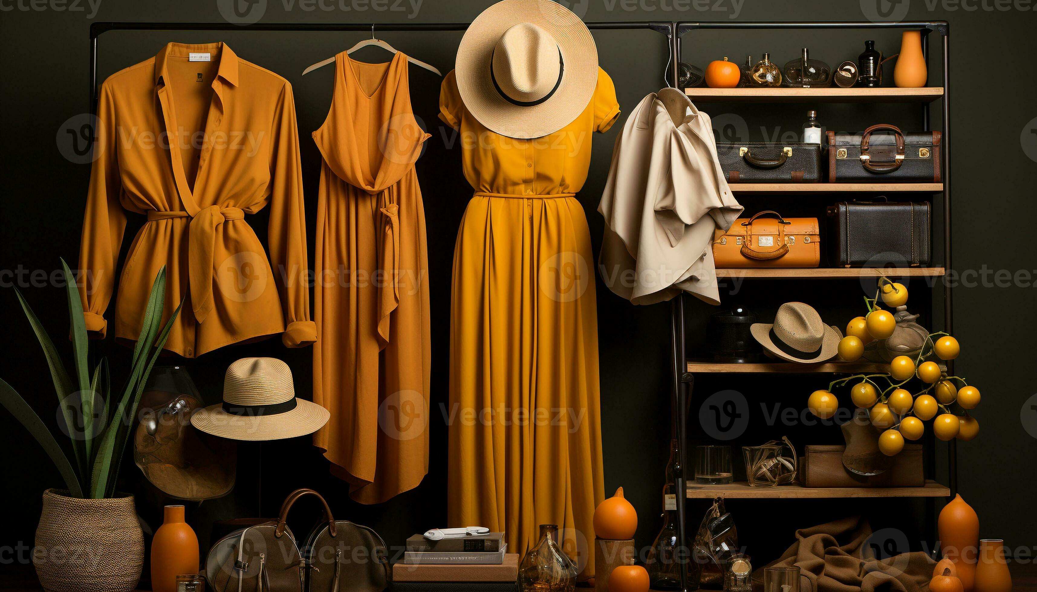 Fashionable women clothing collection in an elegant boutique store ...