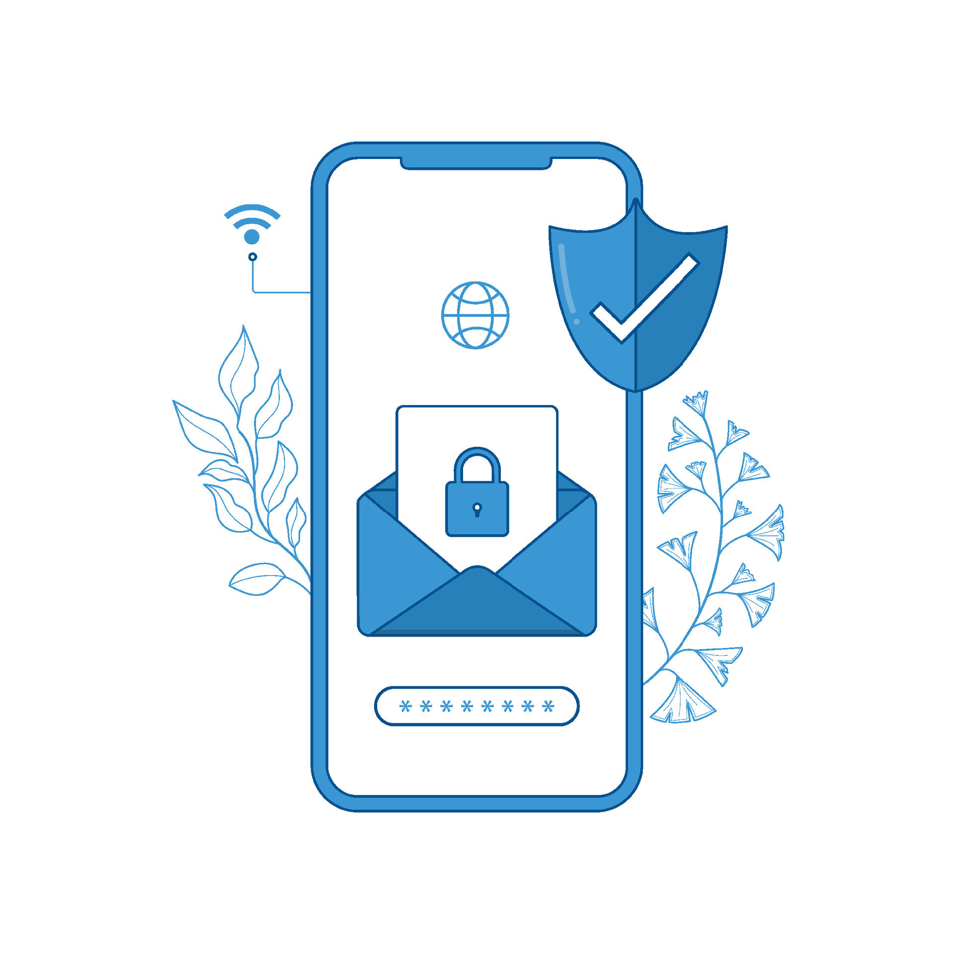 Mobile Security Concept Secure Internet Connection Illustrator Vector