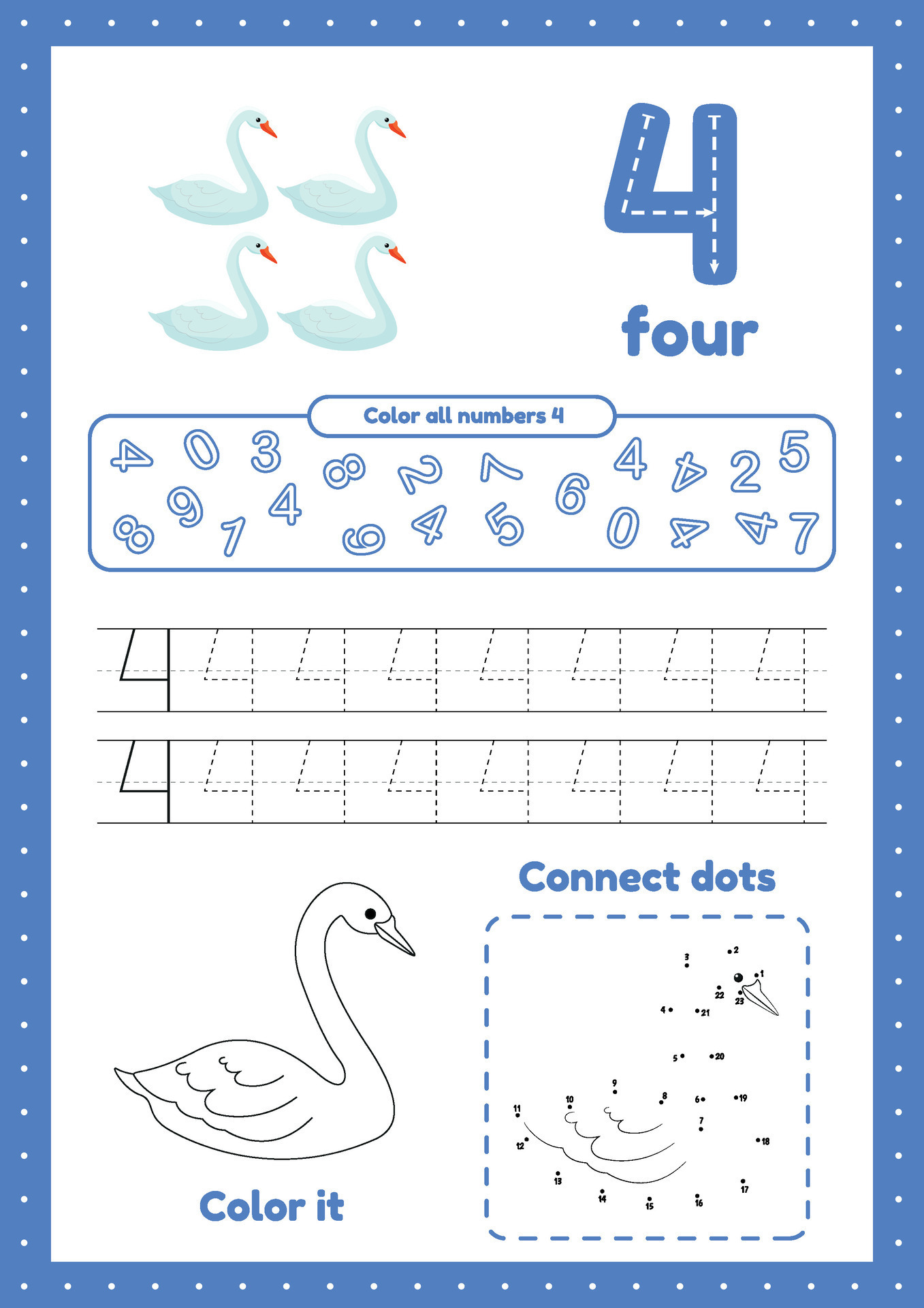 Educational page with many exercises for preschool kids. Trace, color ...