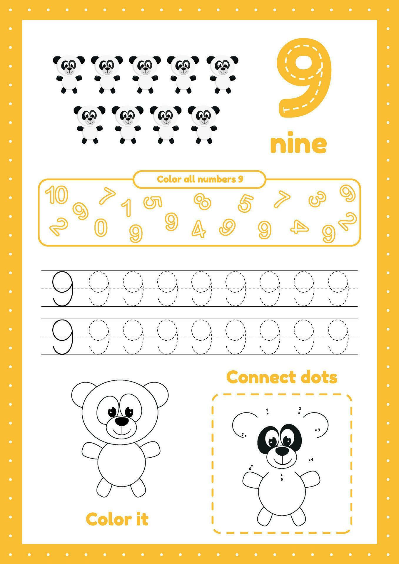 Educational page with many exercises for preschool kids. Trace, color ...
