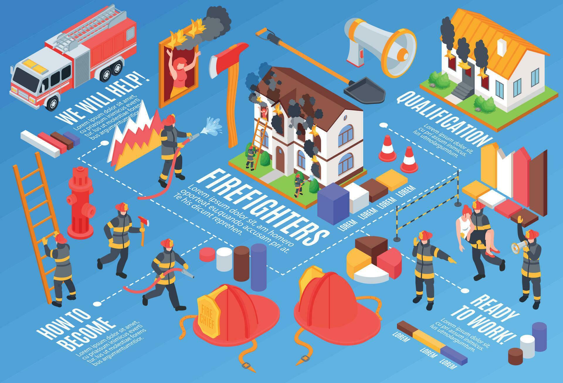 Isometric Firefighters Infographic Composition 28704446 Vector Art at ...