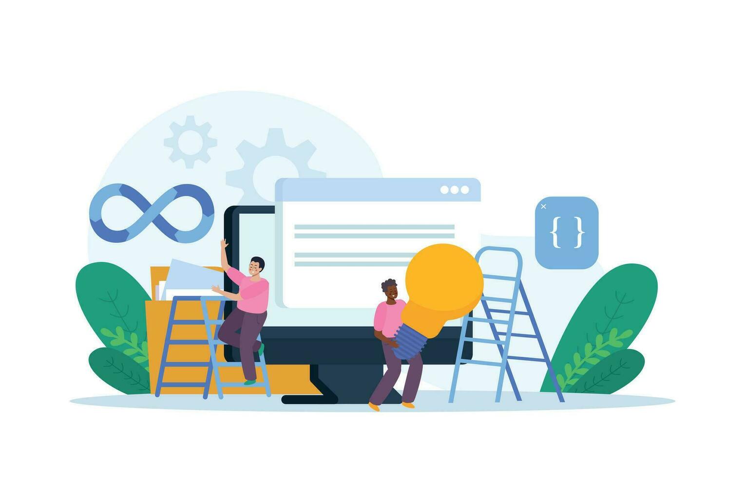 Flat Ladder Workers Composition 28704803 Vector Art at Vecteezy