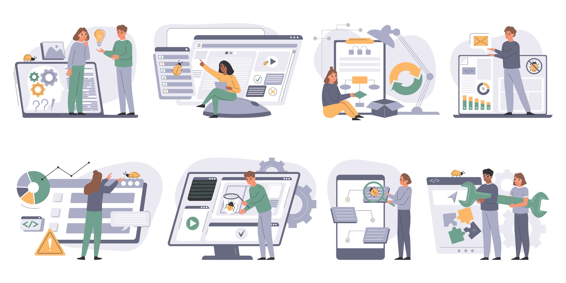 Software Testing Set 28705248 Vector Art At Vecteezy