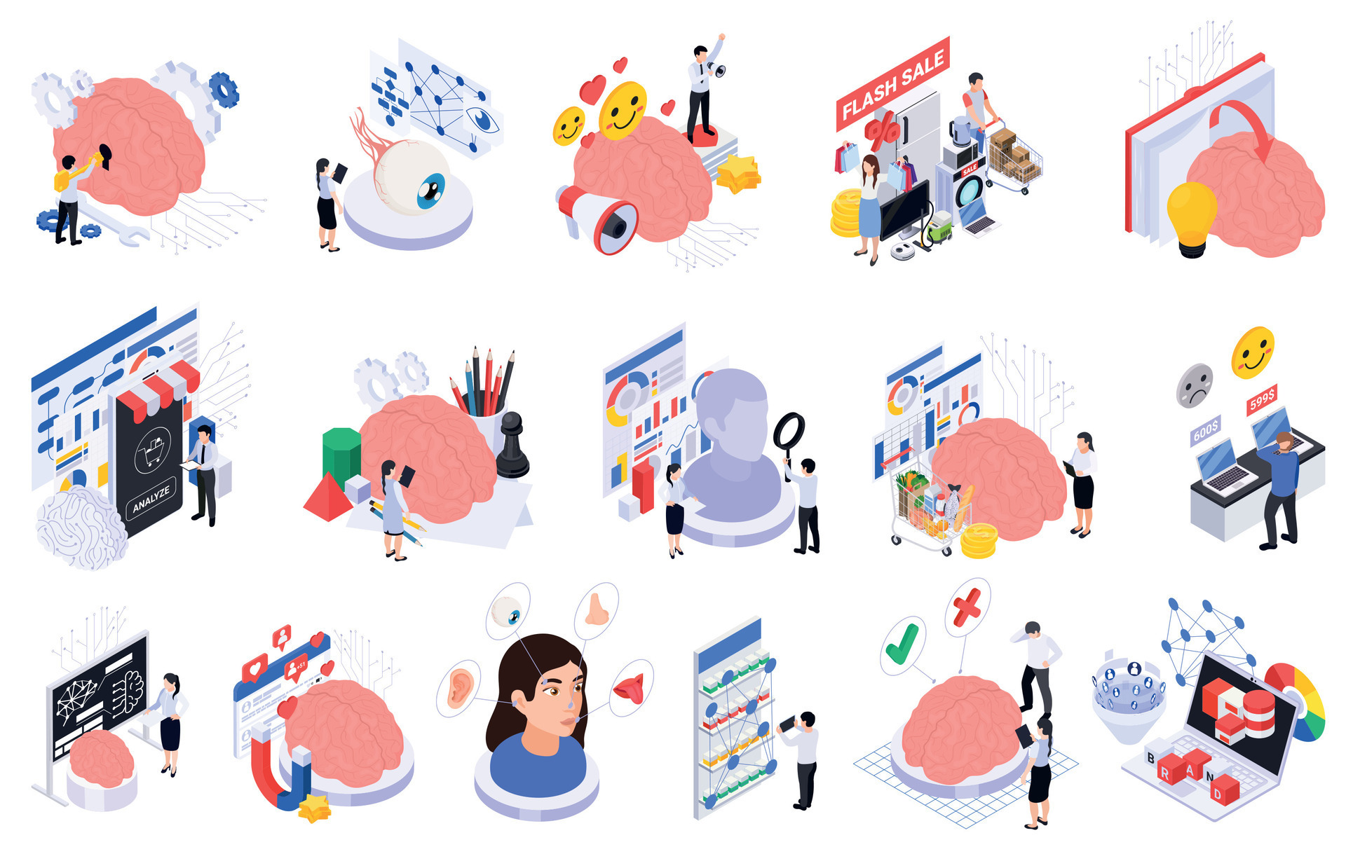 Neuromarketing Isometric Set 28705417 Vector Art At Vecteezy