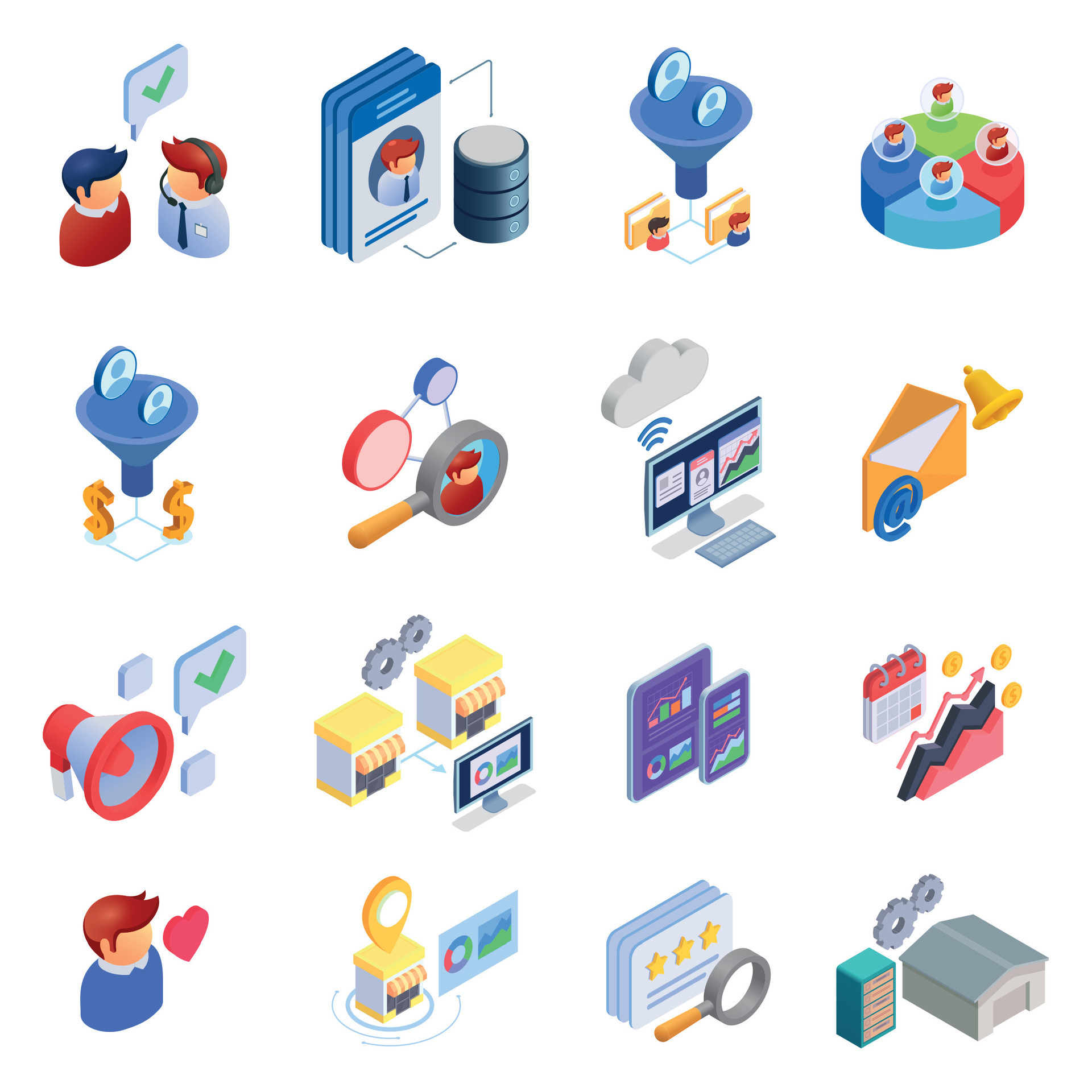 Crm Isometric Set 28705675 Vector Art At Vecteezy