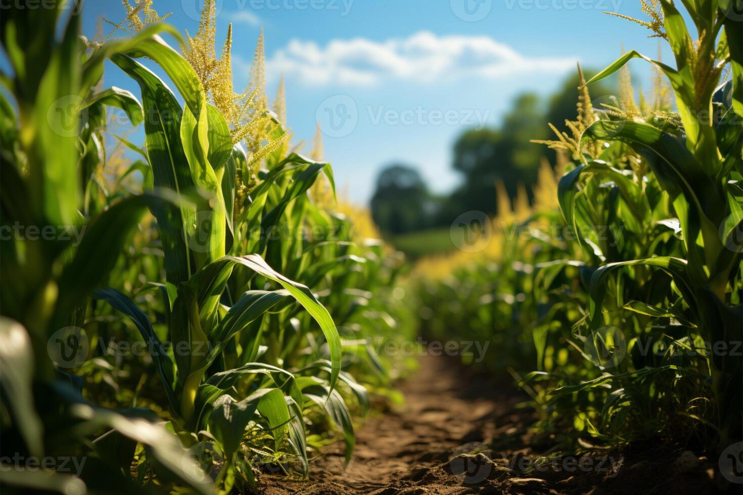 Vibrant Corn Rows Adorn Secluded Agricultural Field A Sea Of Green Sprouts Ai Generated