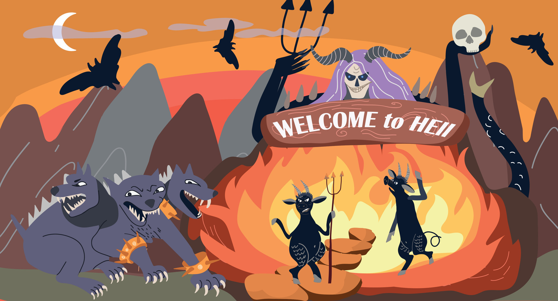 Welcome Hell Flat Composition 28706285 Vector Art at Vecteezy