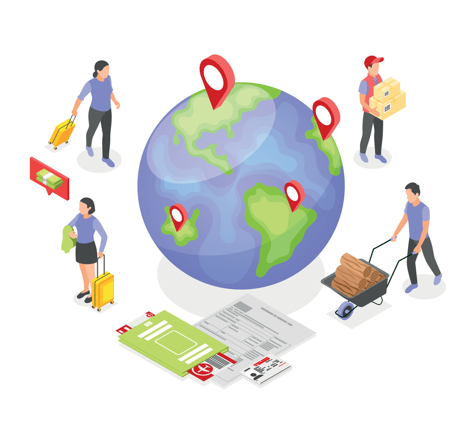 Work Migration Composition 28706532 Vector Art at Vecteezy