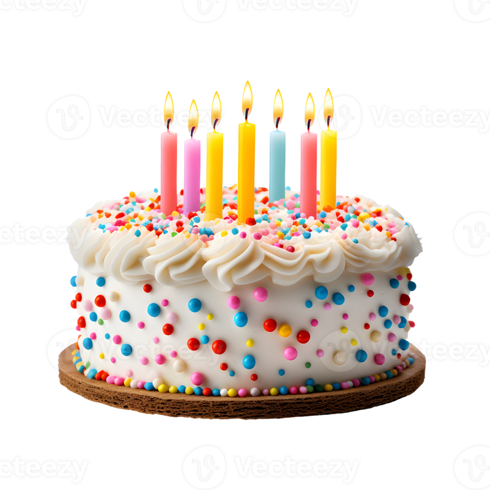 colorful birthday cake with candles isolated on transparent background ...