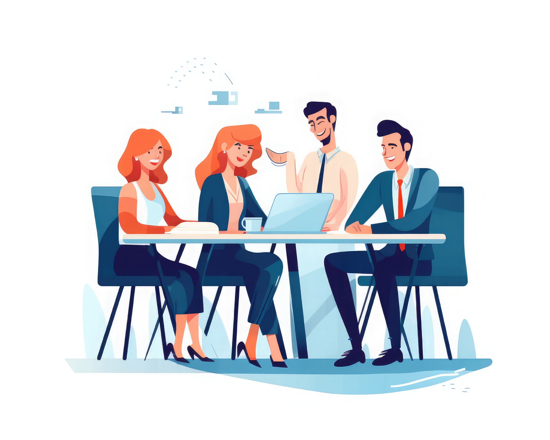 Smiling business people brainstorming collaborating on project ...