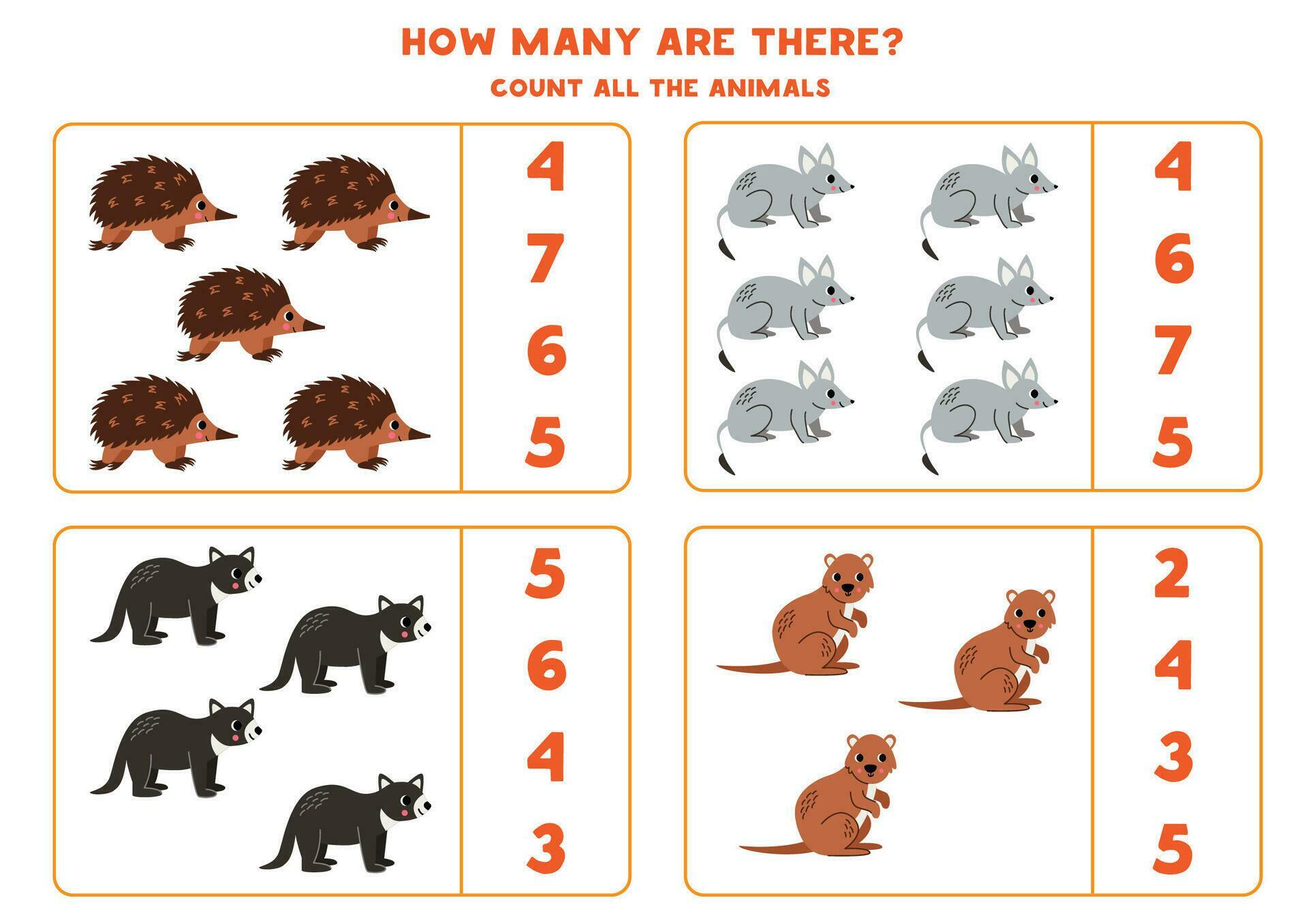 Count all Australian animals and circle the correct answers. 28714458 ...