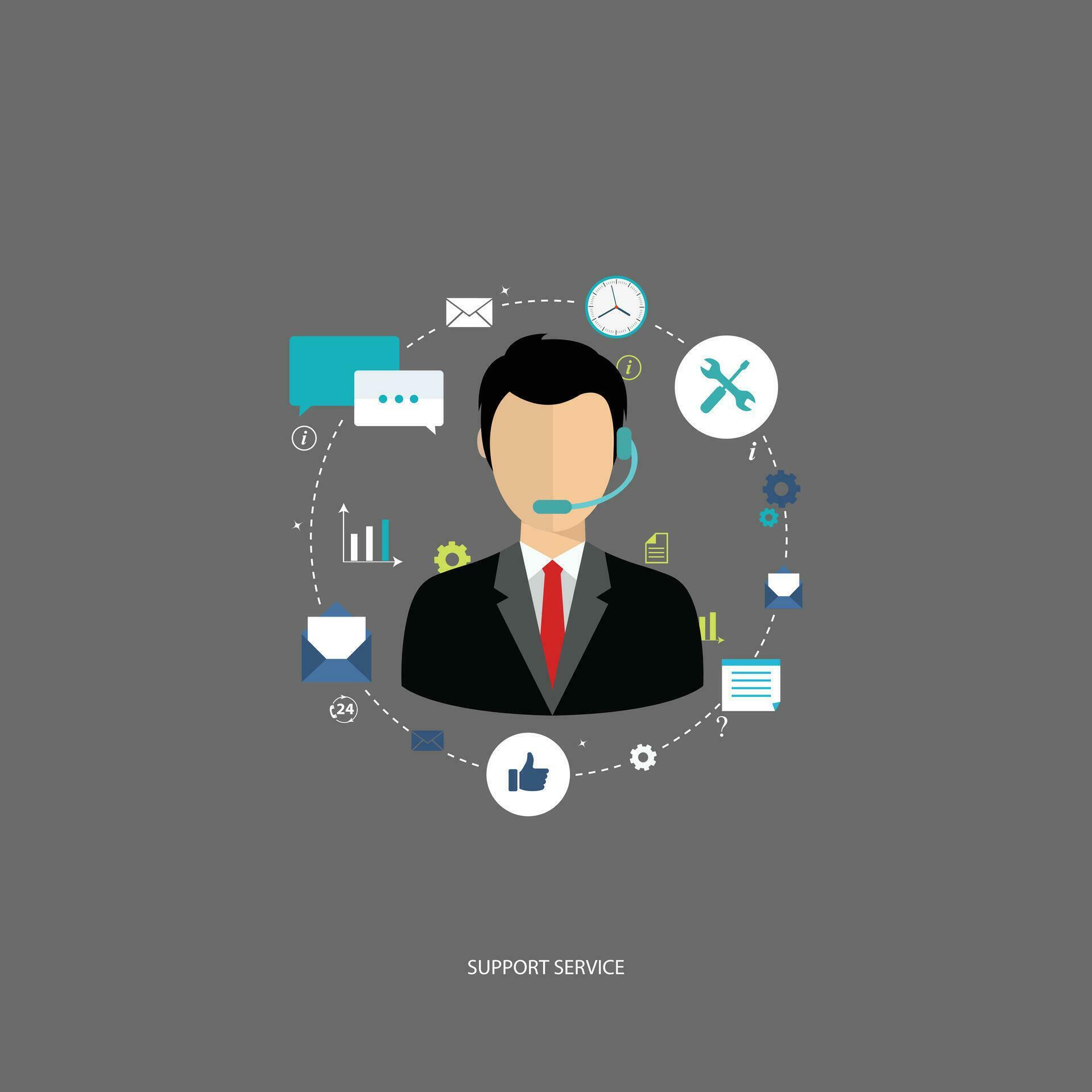 Support service concept. Flat design illustration with icons. Technical ...