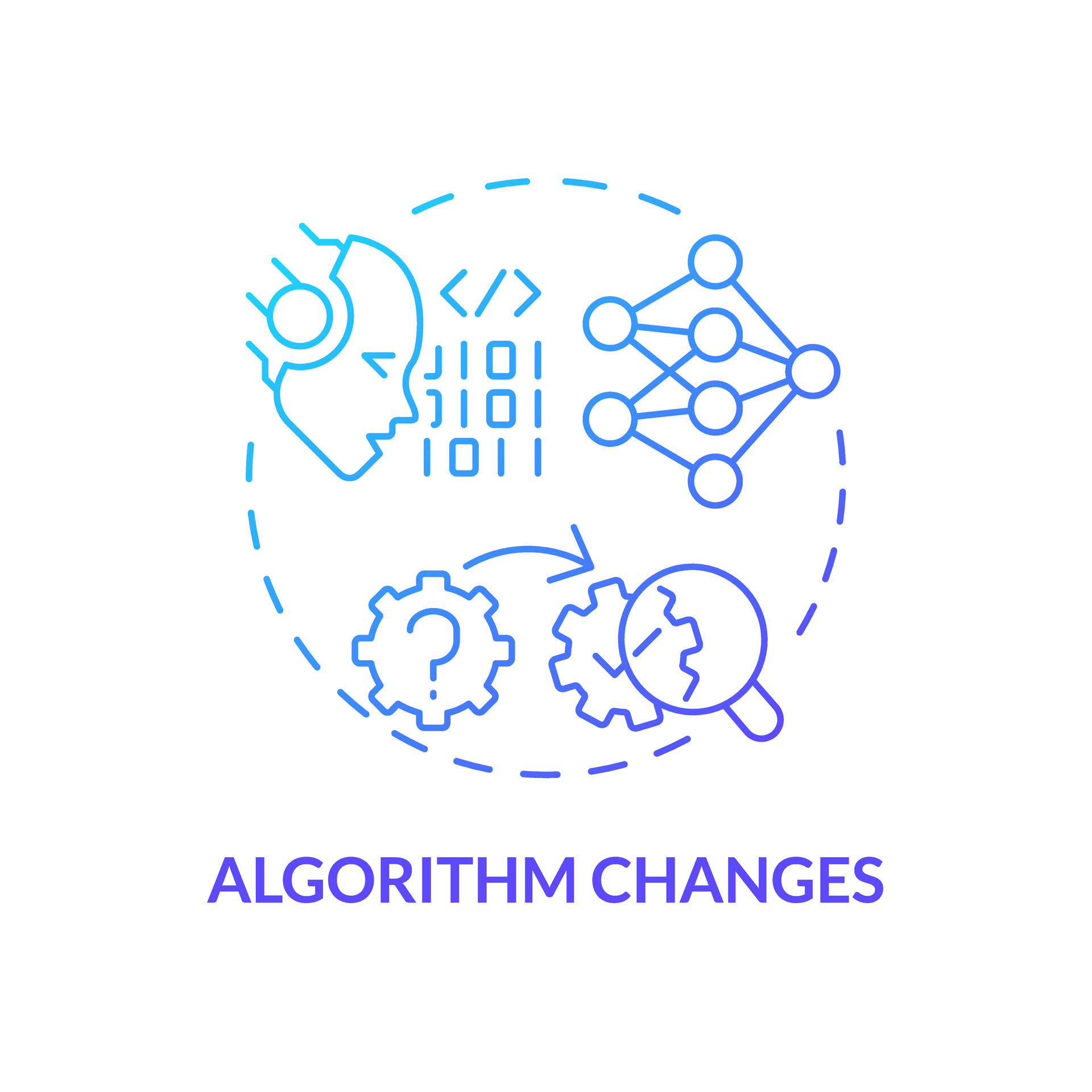 Gradient algorithm changes icon concept, isolated vector, AI for SEO thin line illustration ...
