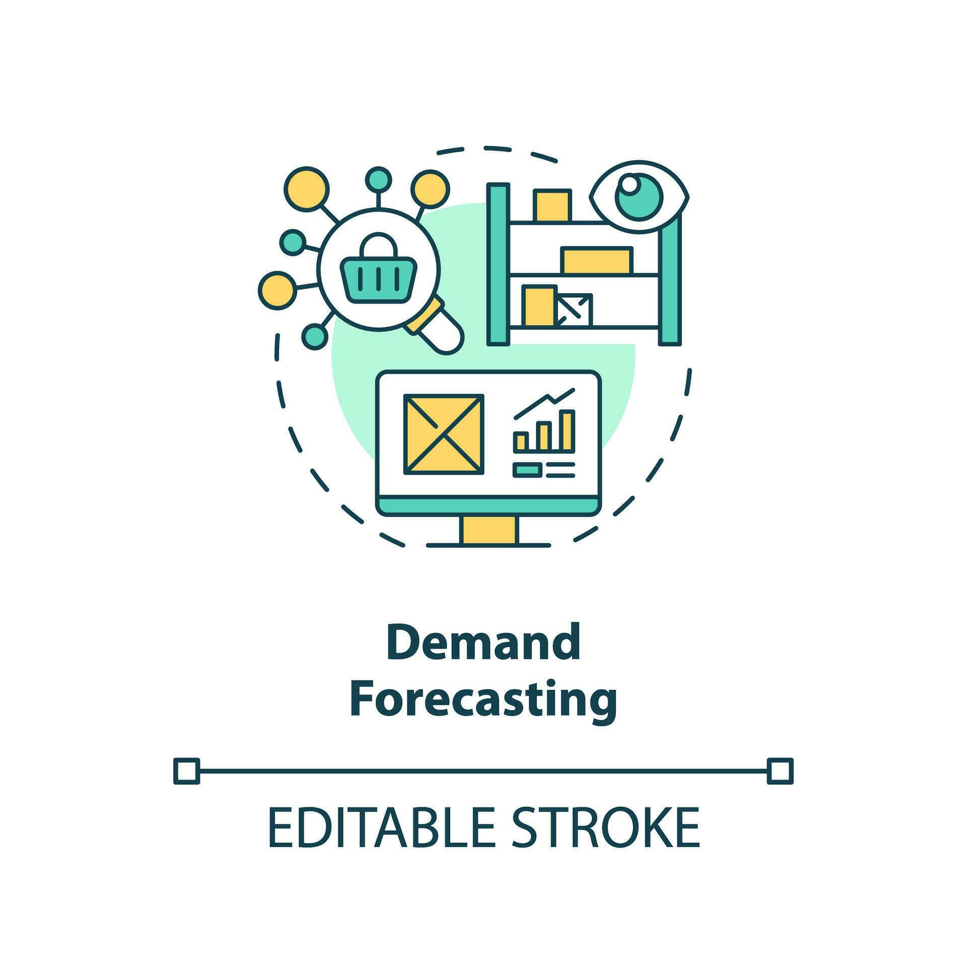 2D editable demand forecasting thin line icon concept, isolated vector ...