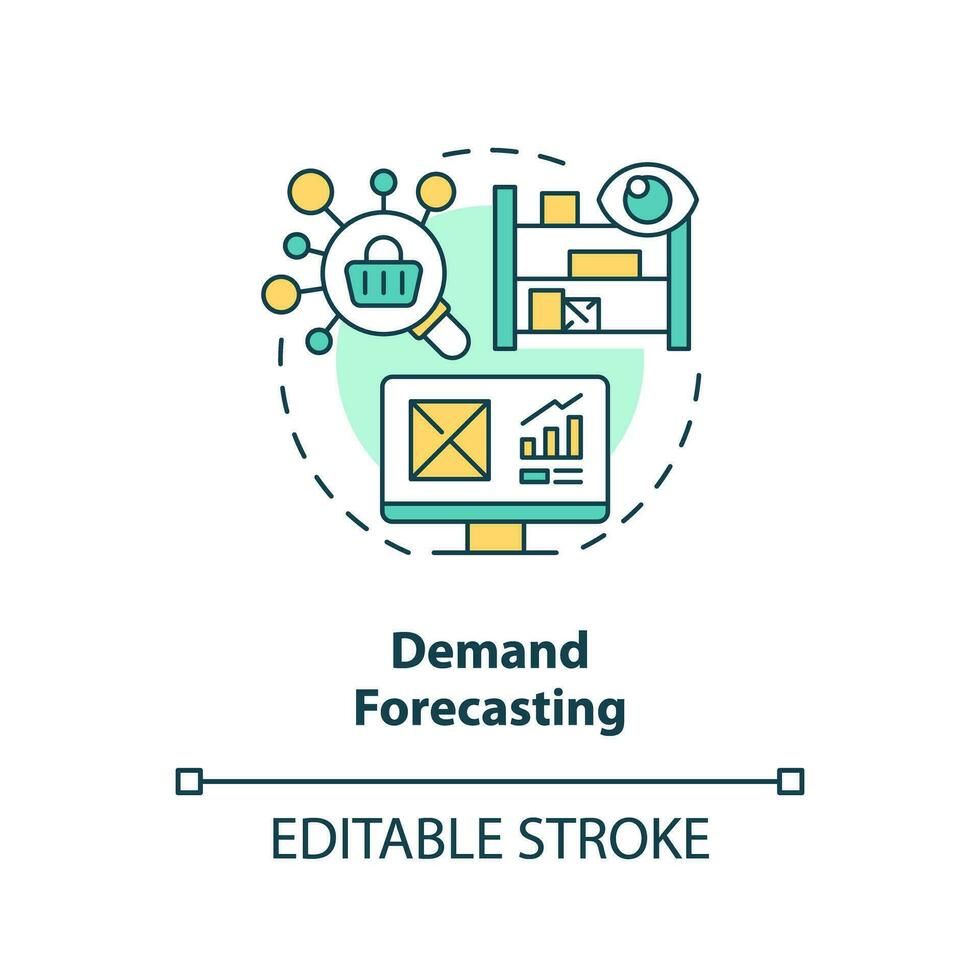 2D editable demand forecasting thin line icon concept, isolated vector ...