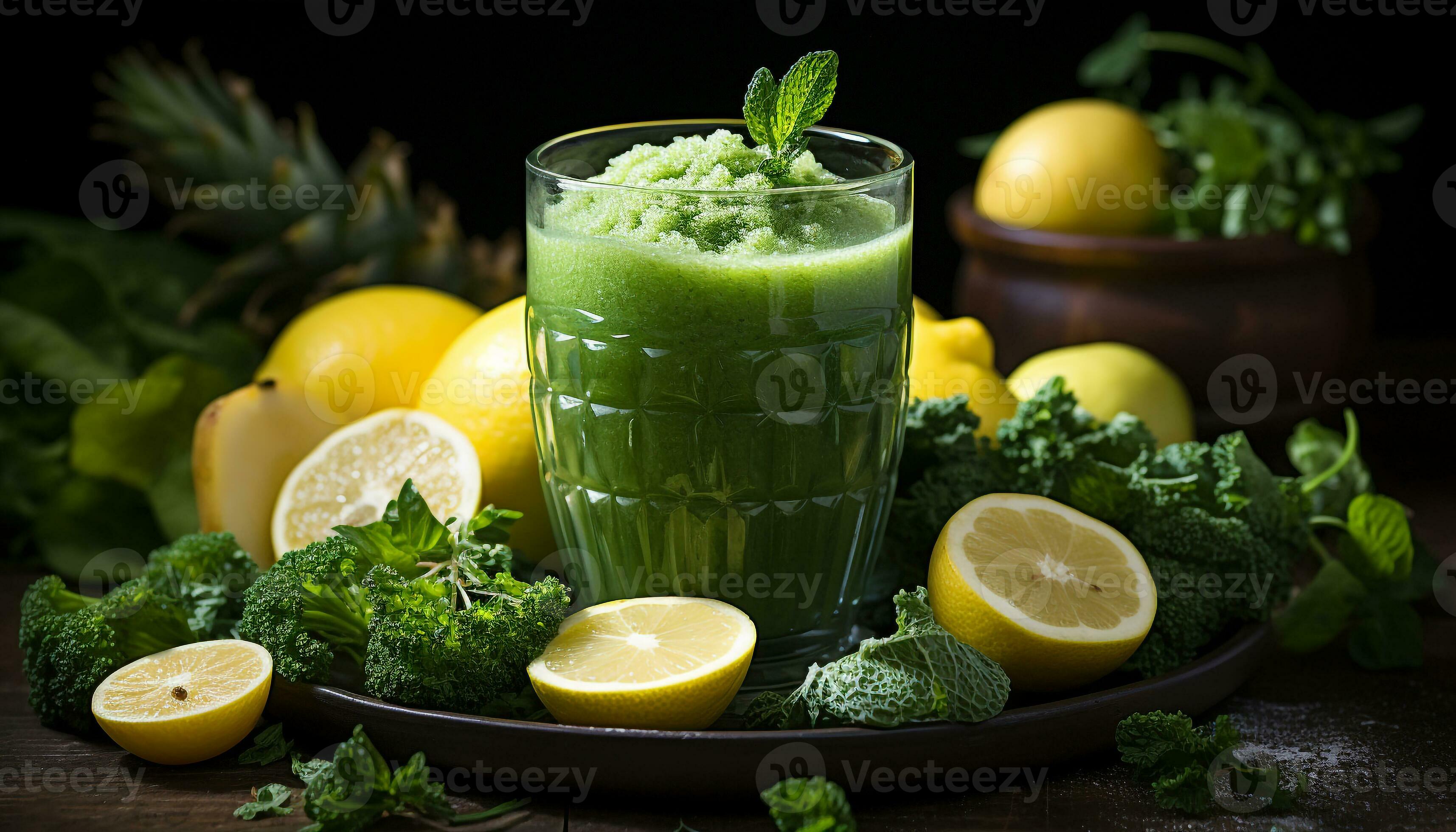 Refreshing citrus cocktail with mint leaf on wooden table generated by AI 28731602 Stock Photo ...
