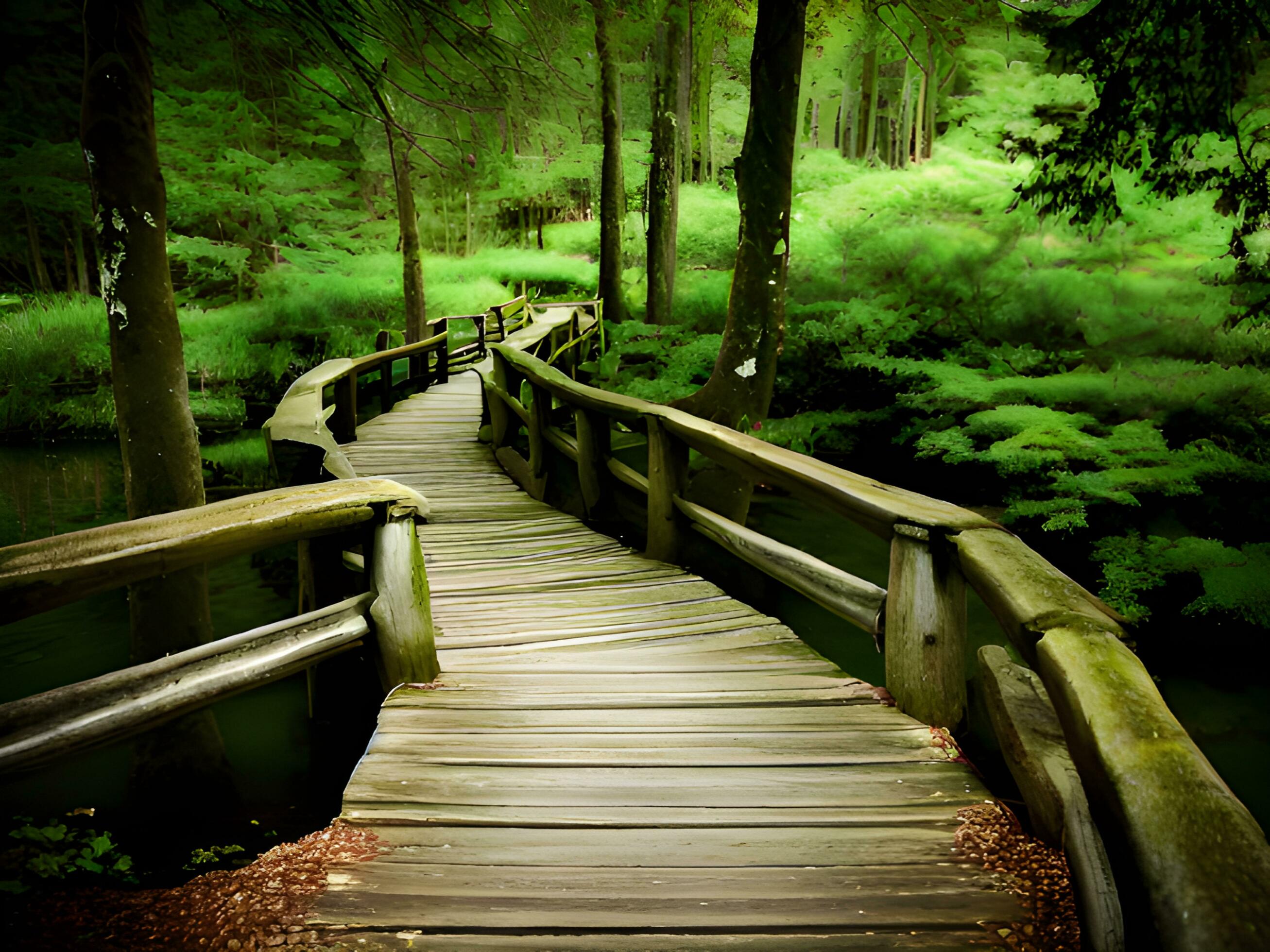 beautiful wooden path with a bridge in the forest. 28732887 Stock Photo ...