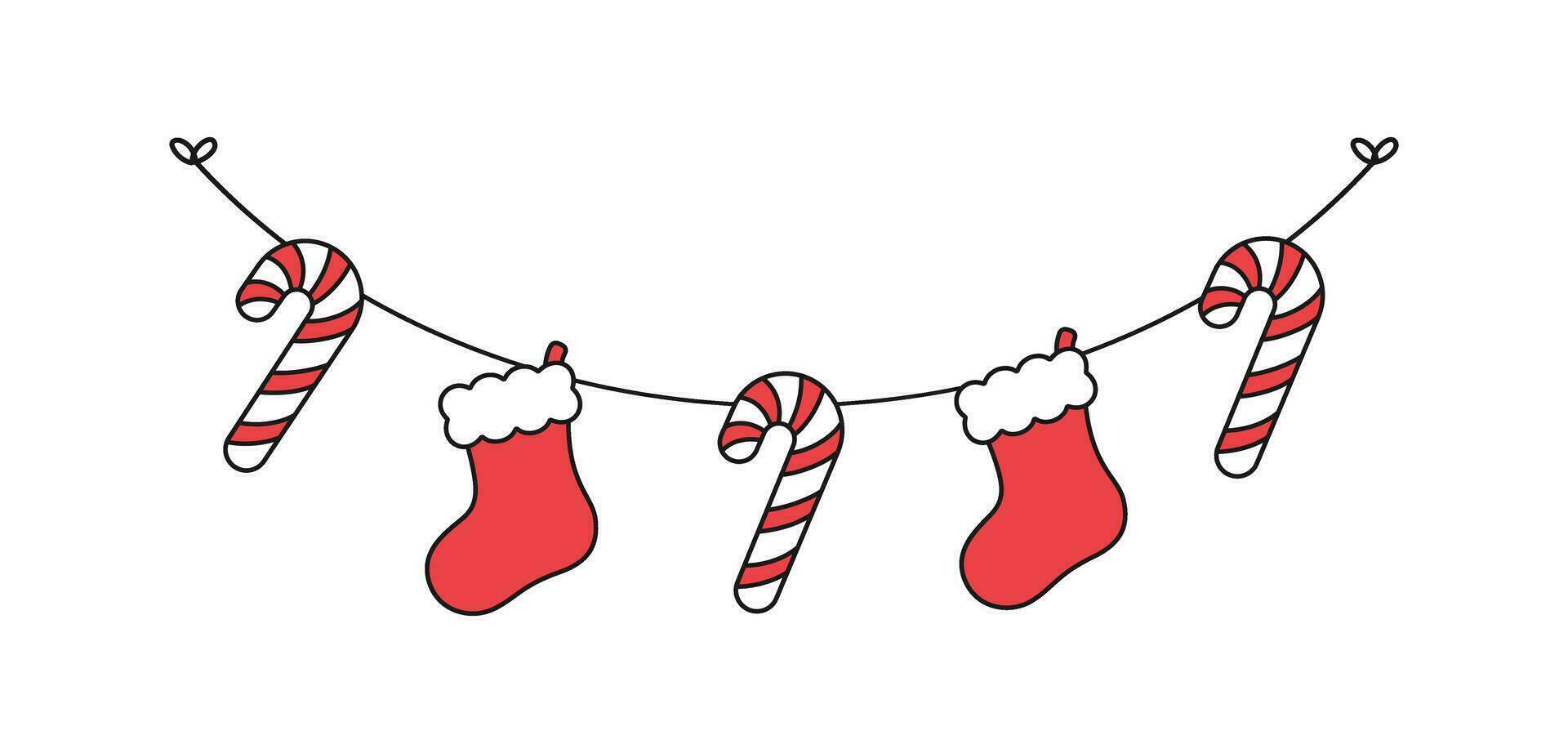 Christmas Stocking and Candy Cane Garland Vector Illustration ...