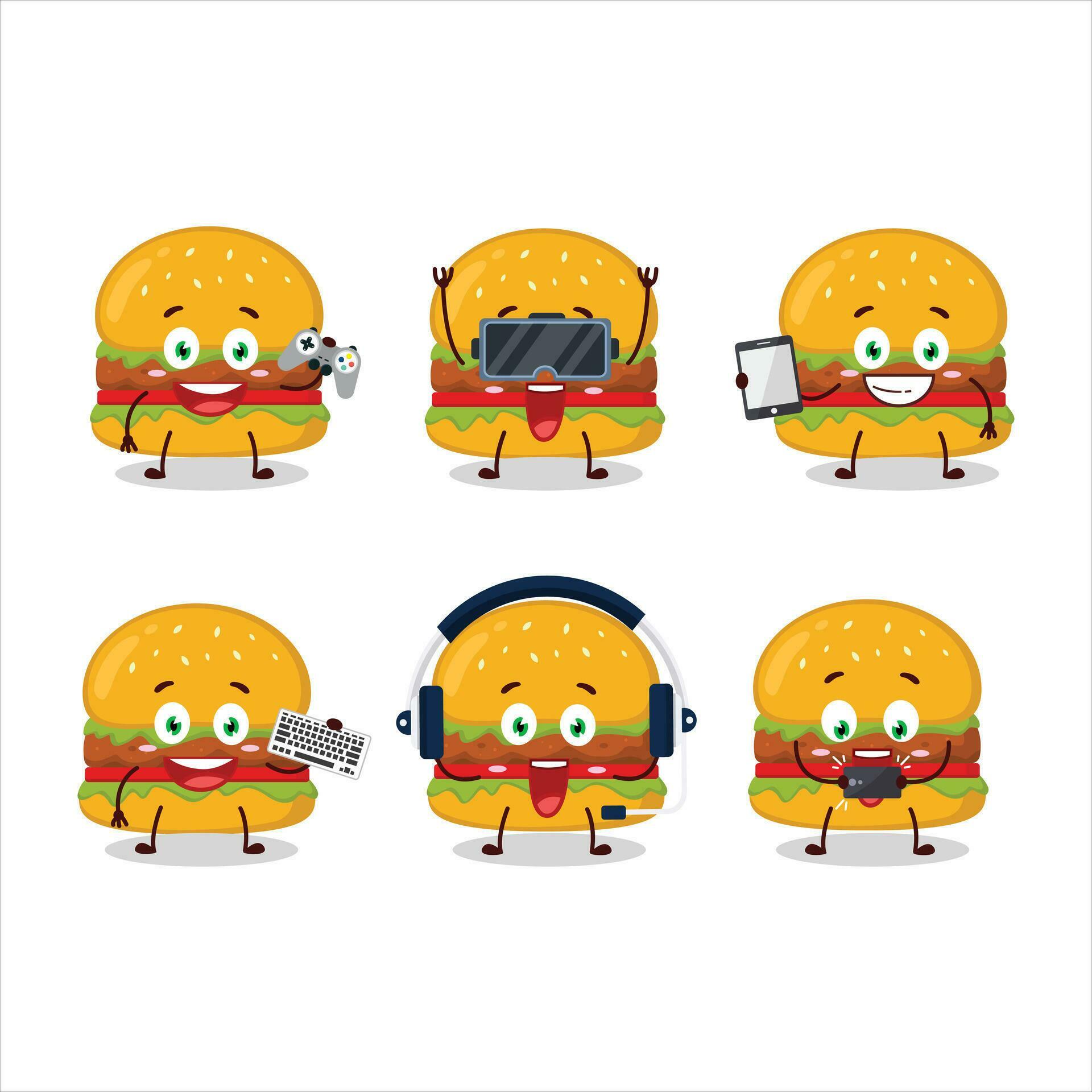 Hamburger Cartoon Character Are Playing Games With Various Cute Emoticons 28747741 Vector Art At