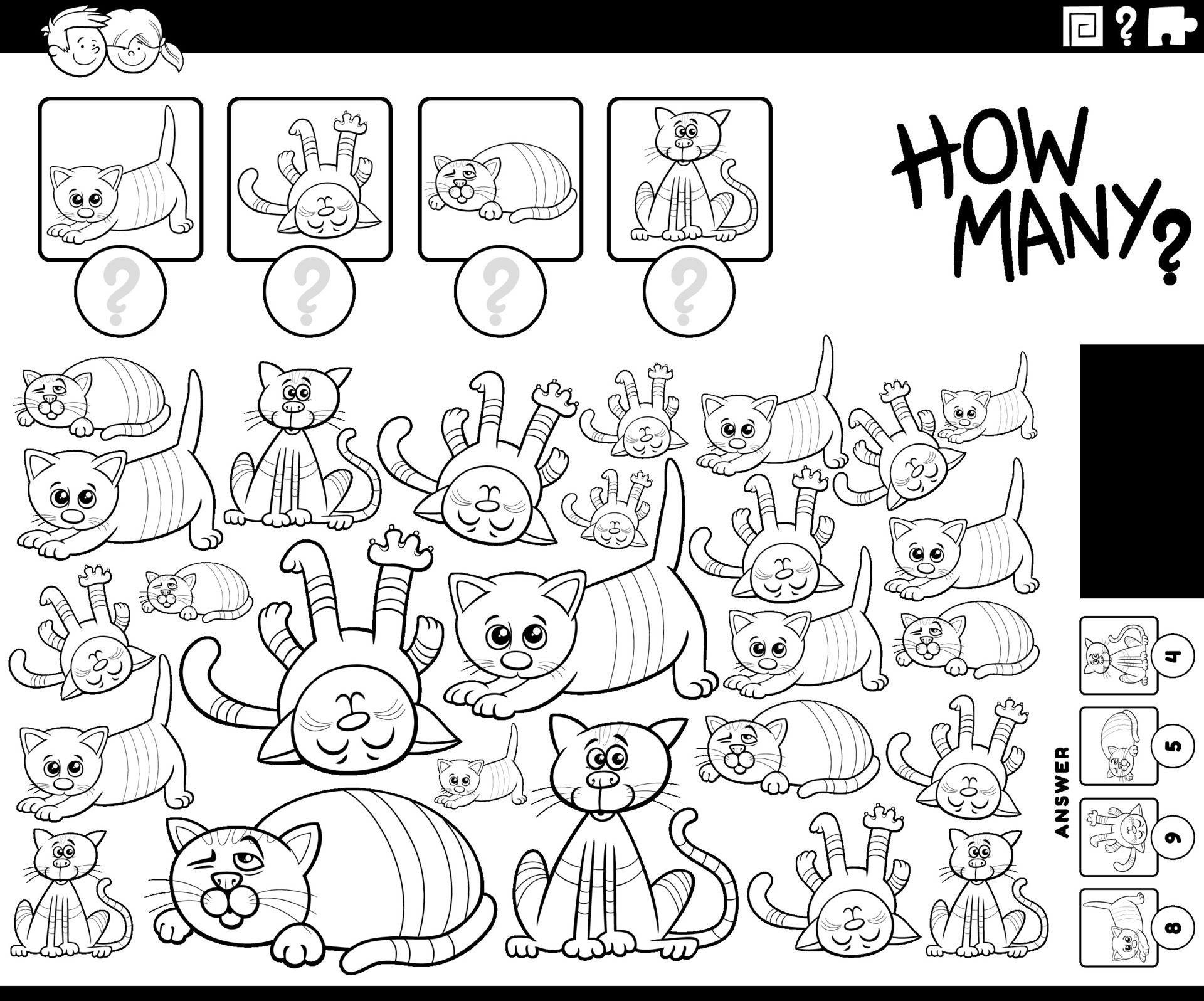 how many cartoon cats counting game coloring page 28751845 Vector Art ...