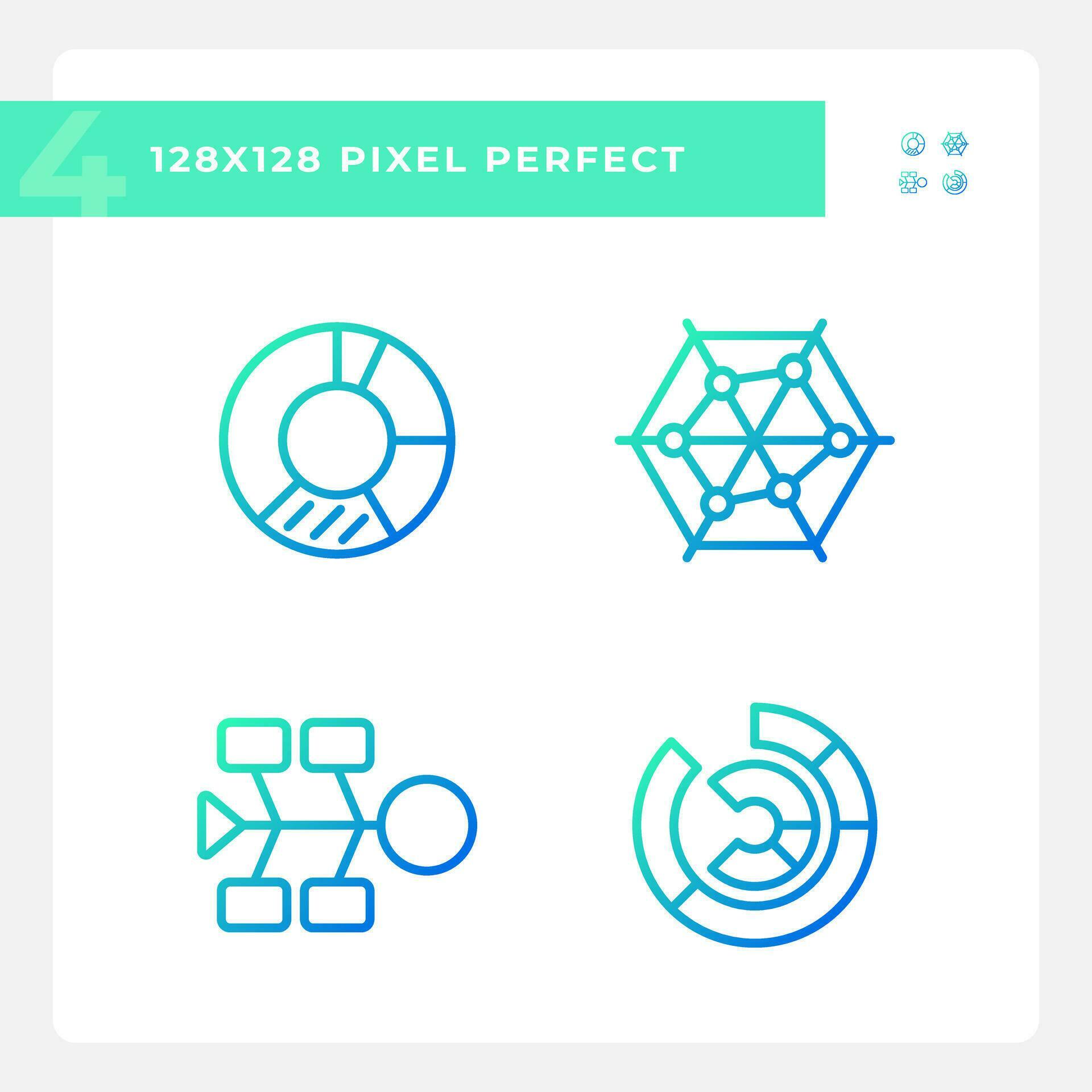 Competitor analysis gradient linear vector icons set. Data distribution. Market research. Charts ...