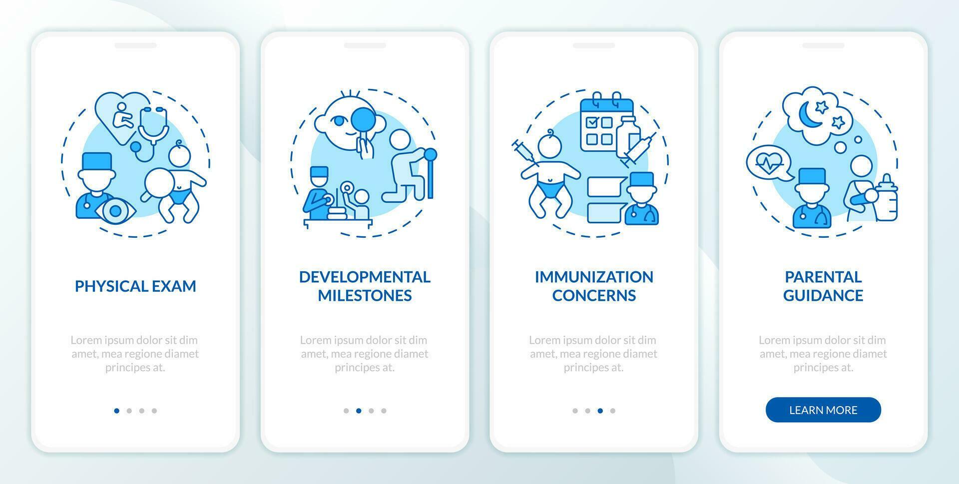 Baby doctor appointment blue onboarding mobile app screen. Check up ... Baby doctor appointment blue onboarding mobile app screen. Check up ...