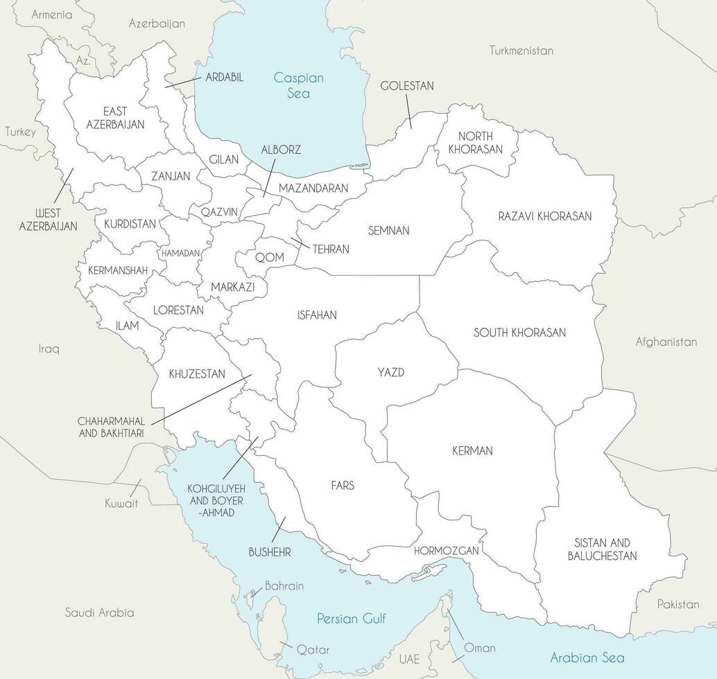 Vector map of Iran with provinces and administrative divisions, and neighbouring countries ...
