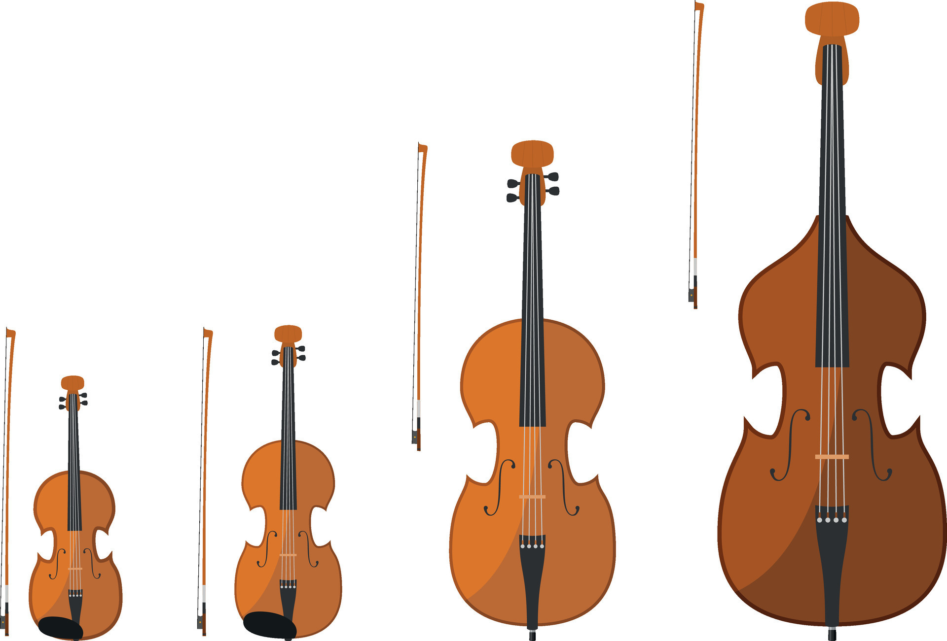 Vector illustration set of string instruments playing by bowing the ...