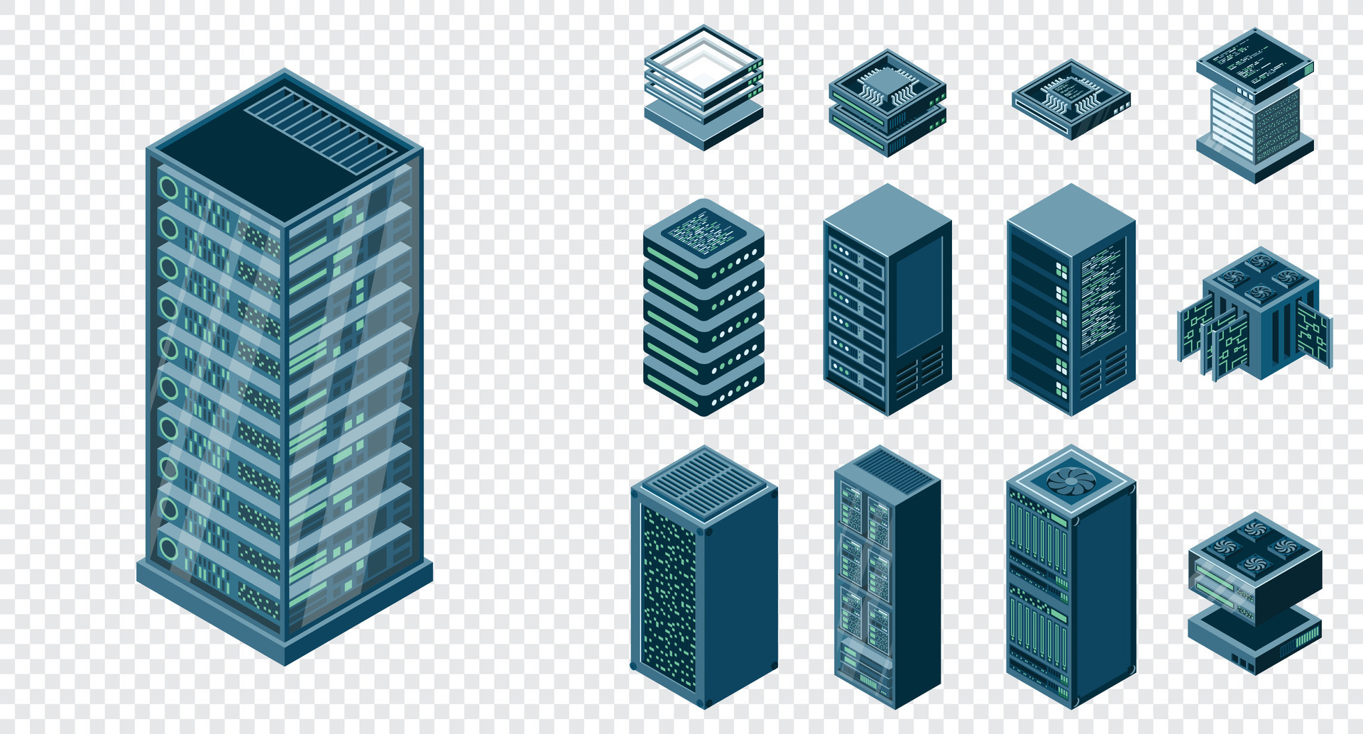Set Of Isometric Server Racks Server Isometric Set Digital Technology Elements Vector