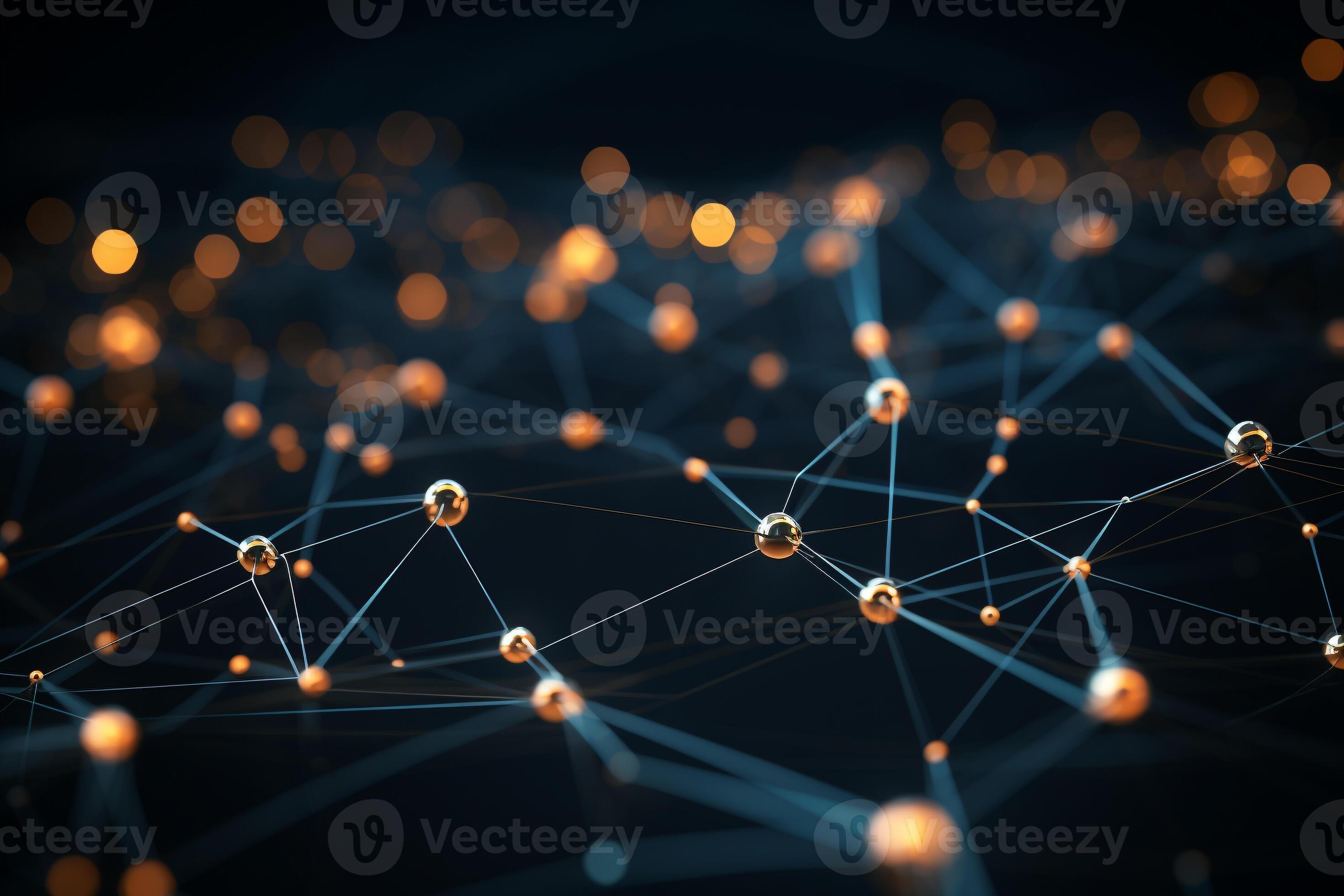 Futuristic Visualization Of Interconnected Digital Nodes With Dark Background And Abundant Copy