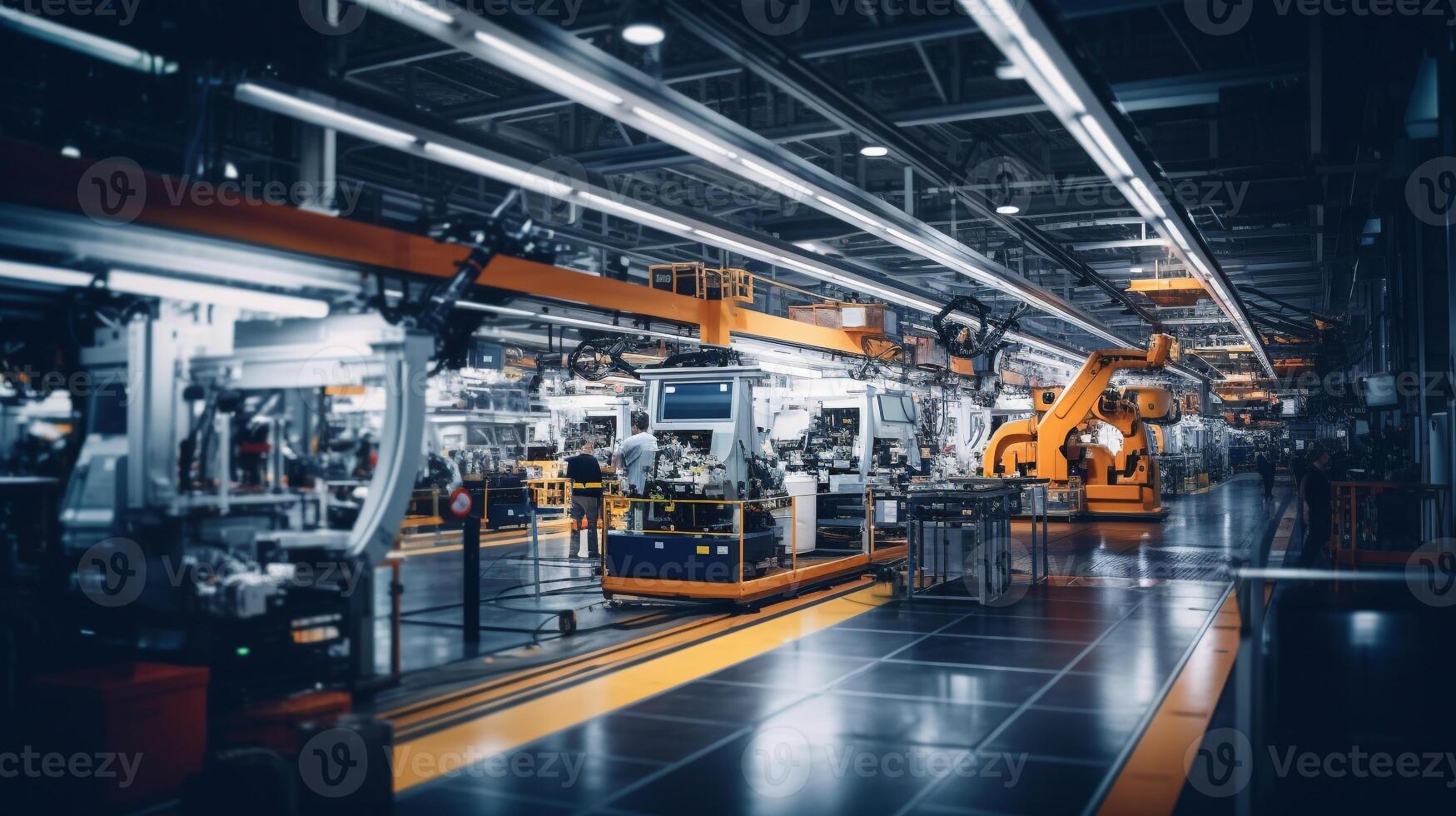 A vibrant display of intricate machinations on a modern factory floor ...